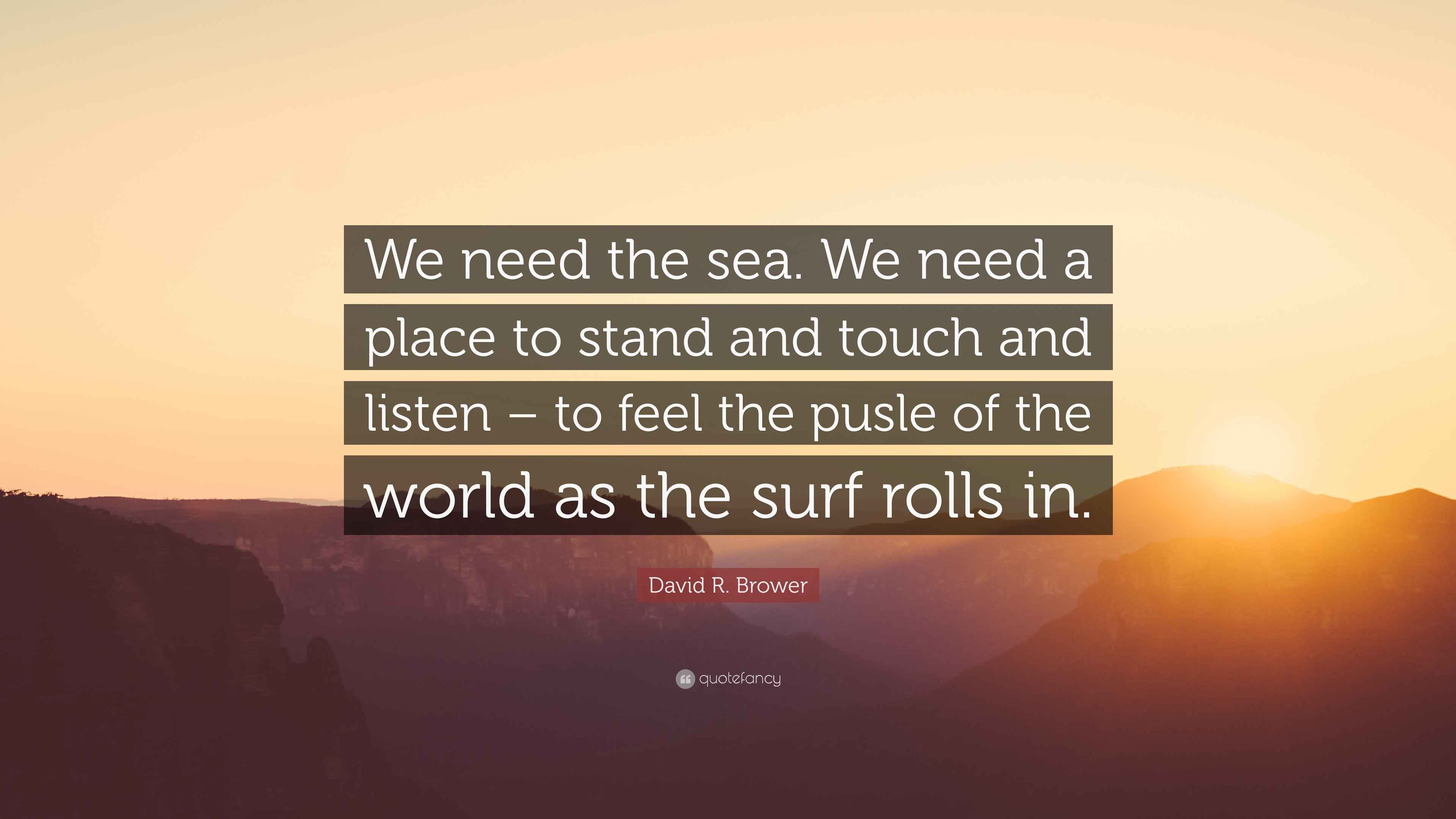 David R. Brower Quote: “We need the sea. We need a place to stand and ...