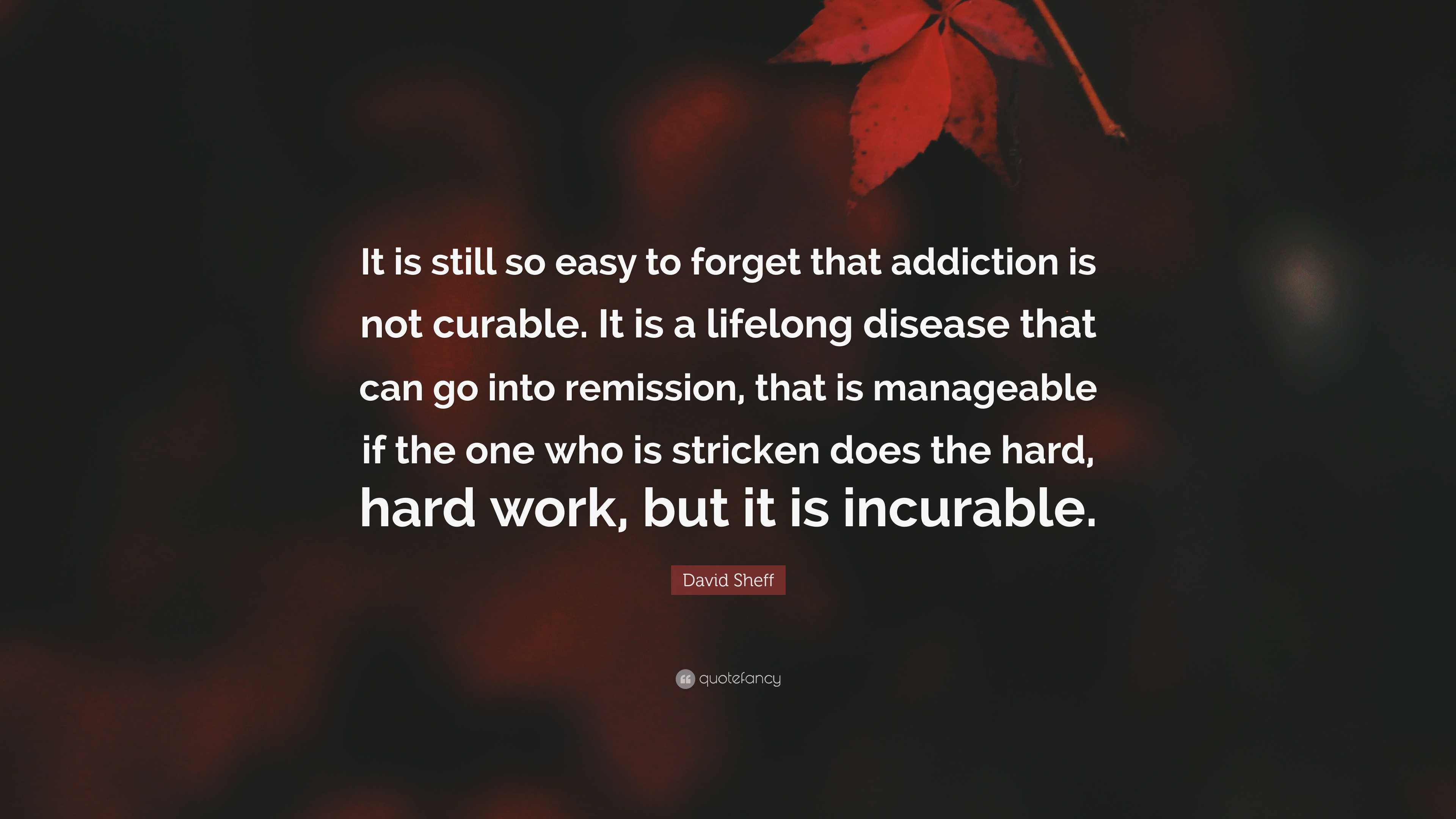 David Sheff Quote: “It is still so easy to forget that addiction is not ...