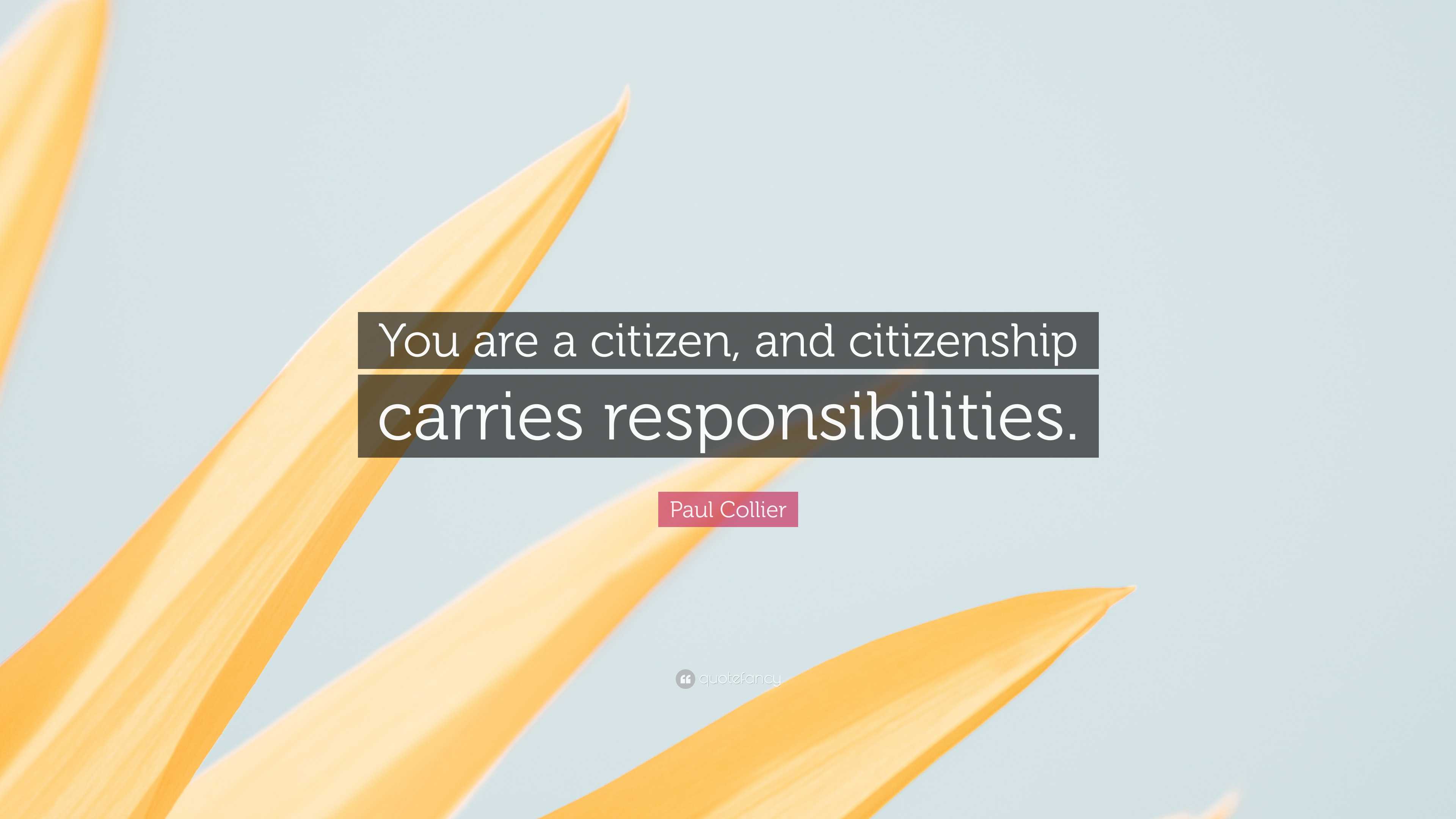 Paul Collier Quote: “You are a citizen, and citizenship carries ...