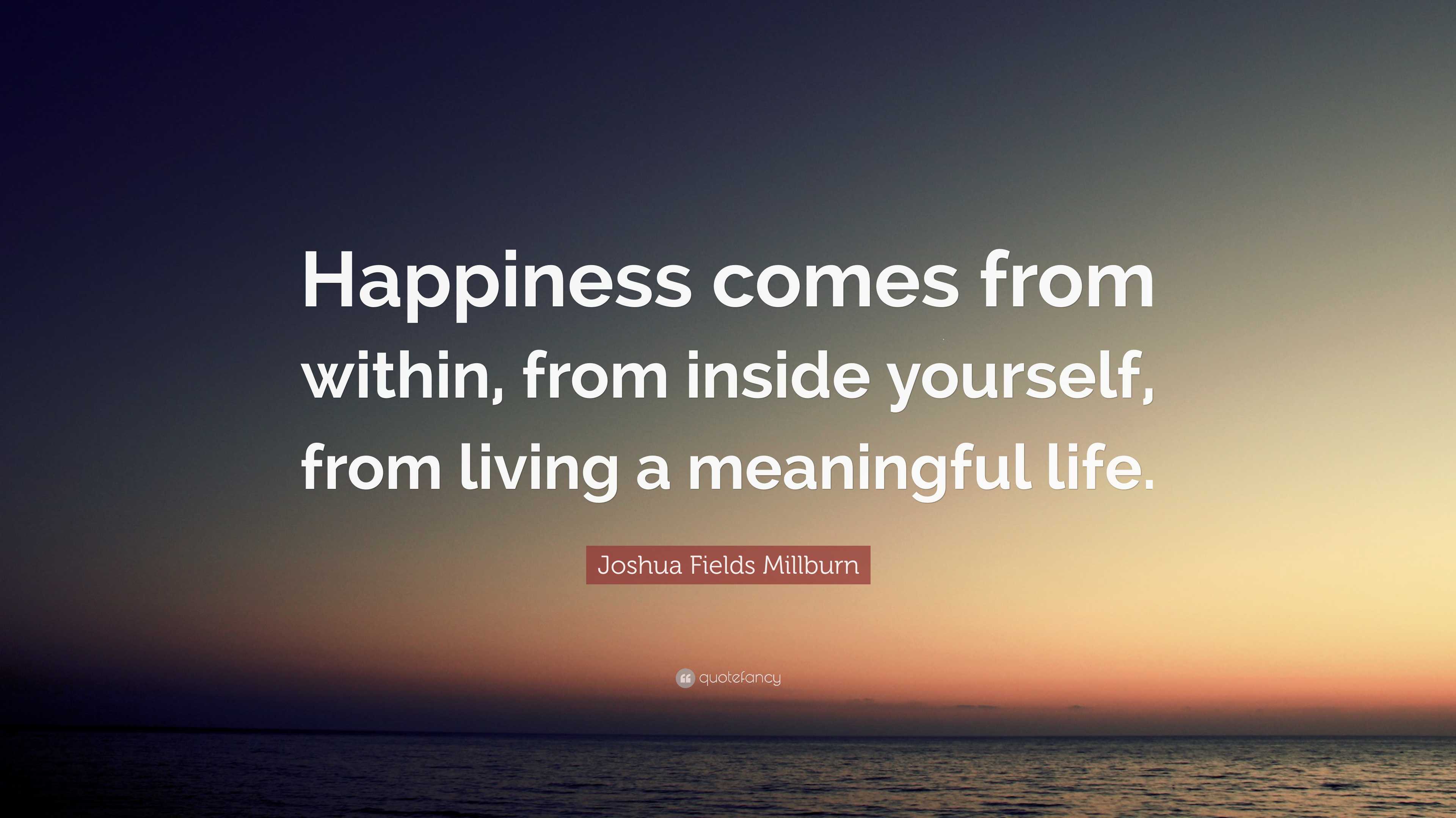Joshua Fields Millburn Quote: “Happiness comes from within, from inside ...