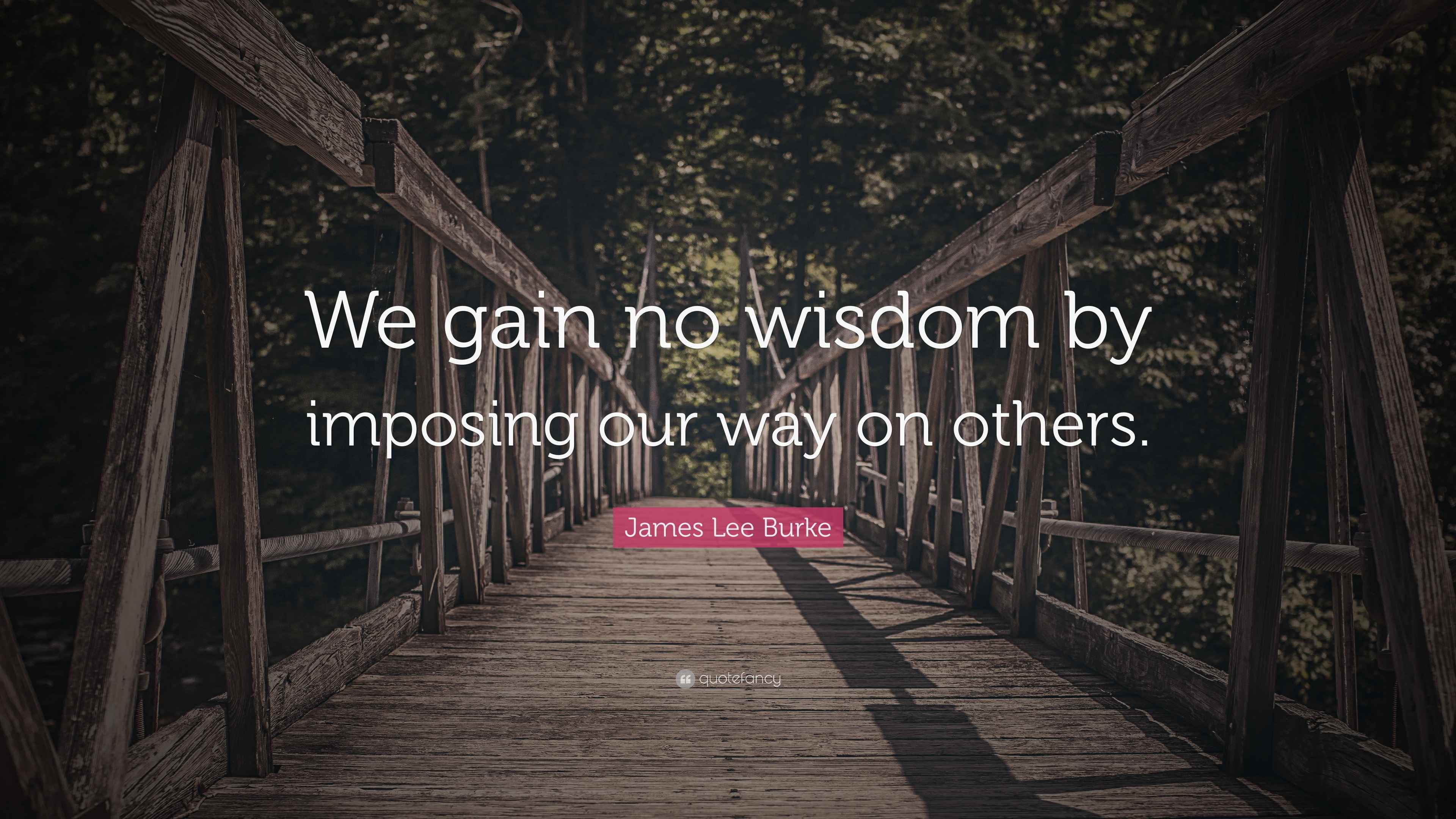 James Lee Burke Quote: “We gain no wisdom by imposing our way on others.”