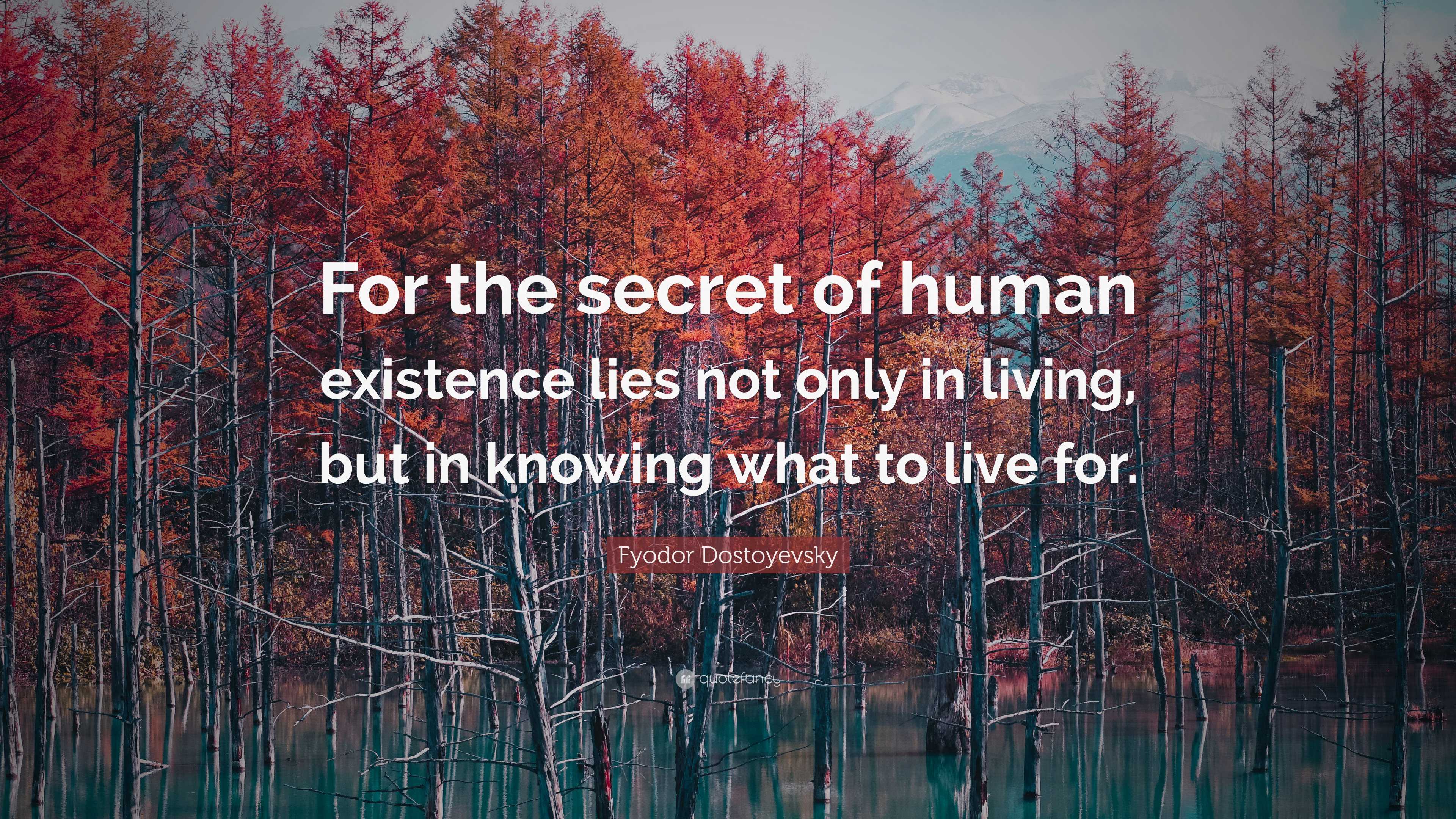 Fyodor Dostoyevsky Quote: “For the secret of human existence lies not ...