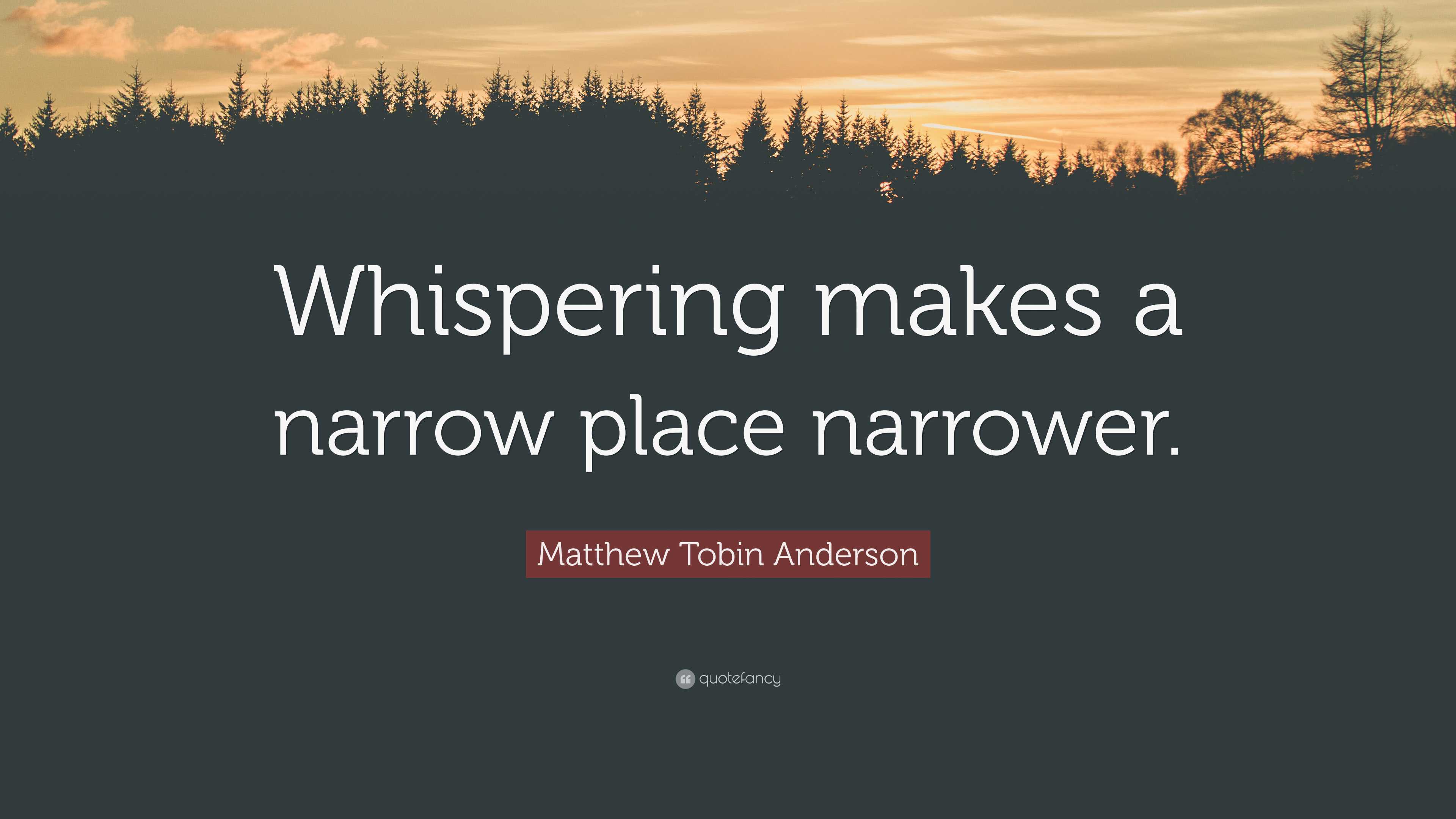 Matthew Tobin Anderson Quote: “Whispering makes a narrow place narrower.”