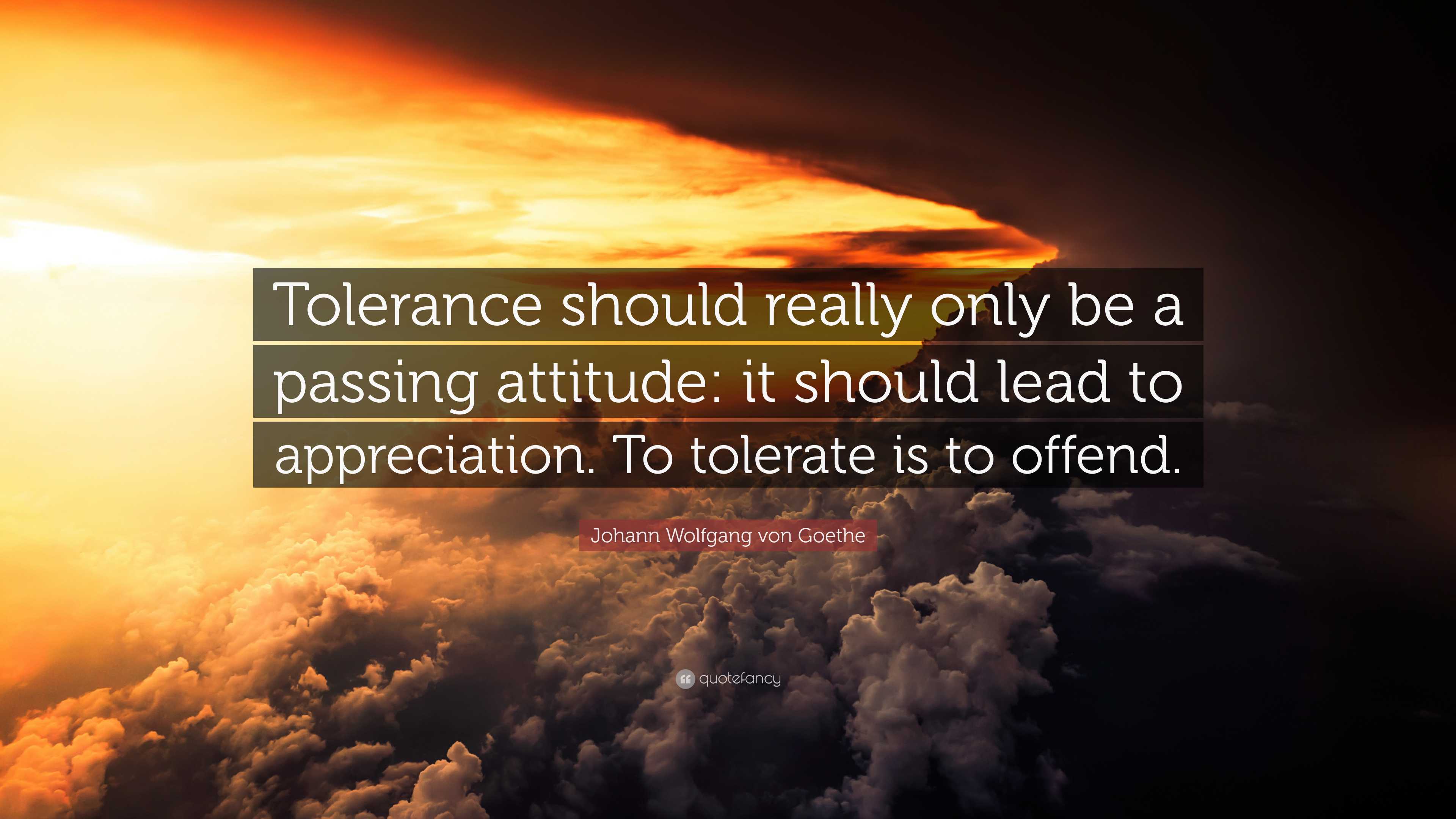 Johann Wolfgang von Goethe Quote: “Tolerance should really only be a ...