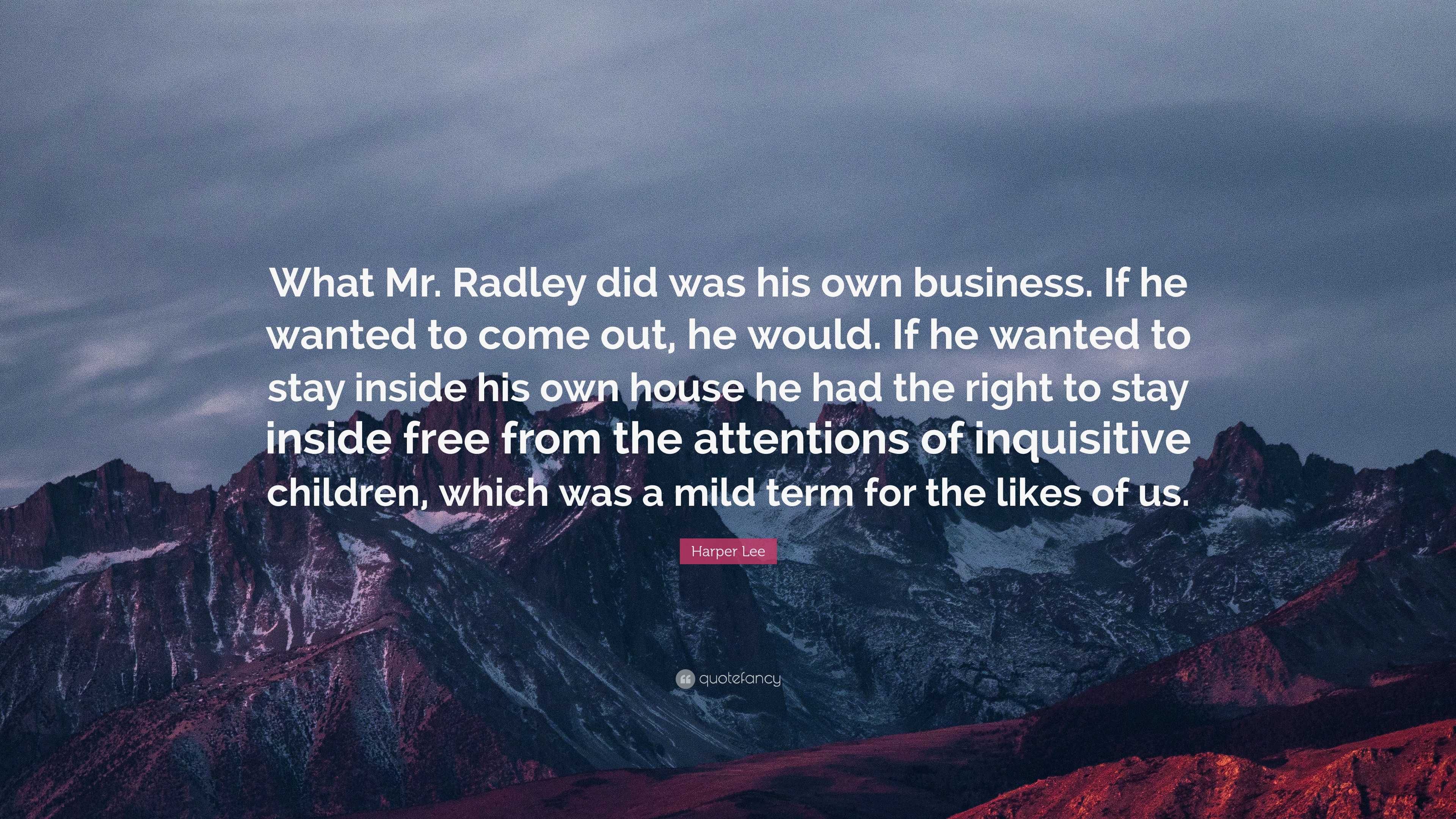 Harper Lee Quote: “What Mr. Radley did was his own business. If he ...