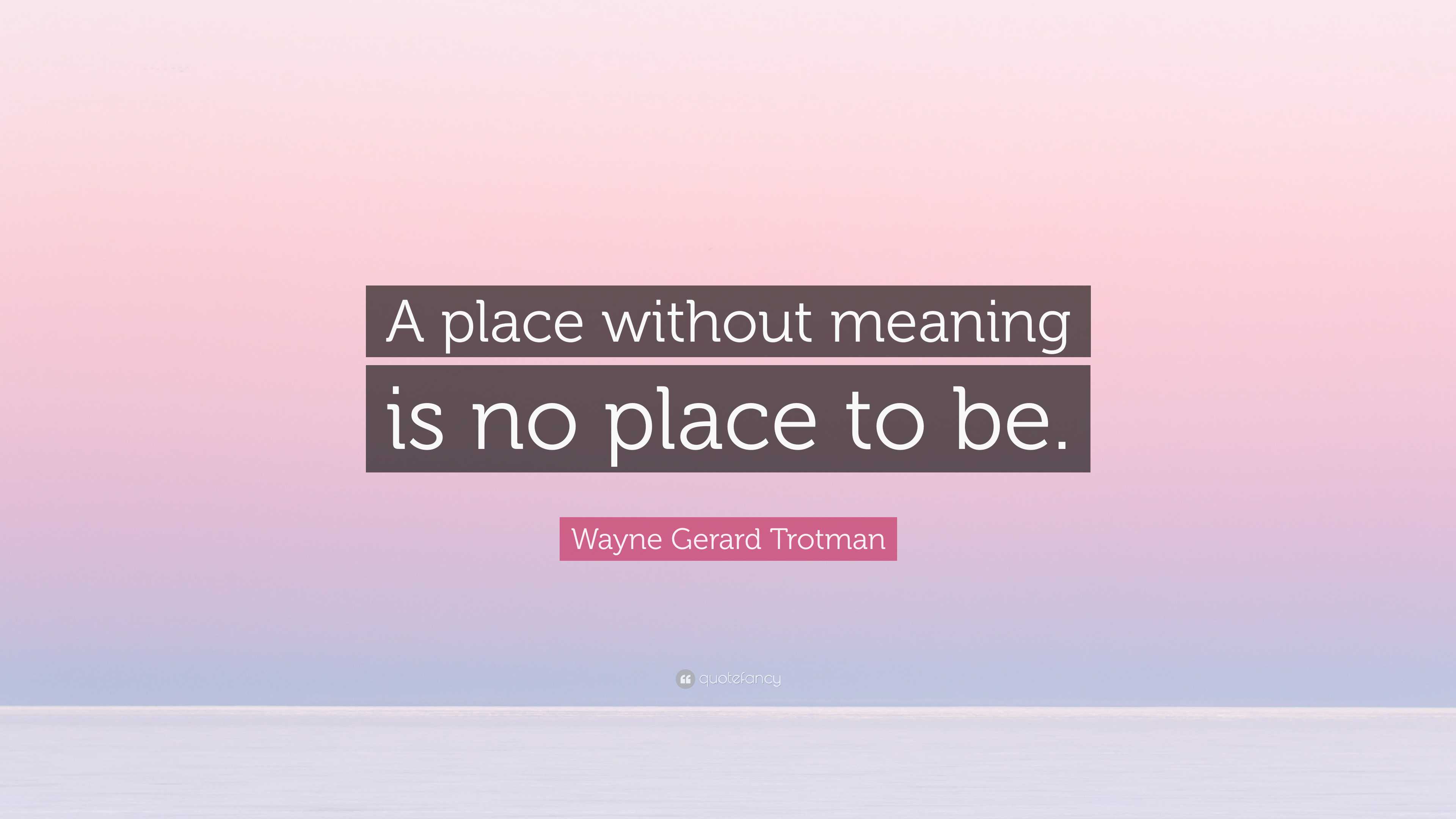 Wayne Gerard Trotman Quote: “A place without meaning is no place to be.”
