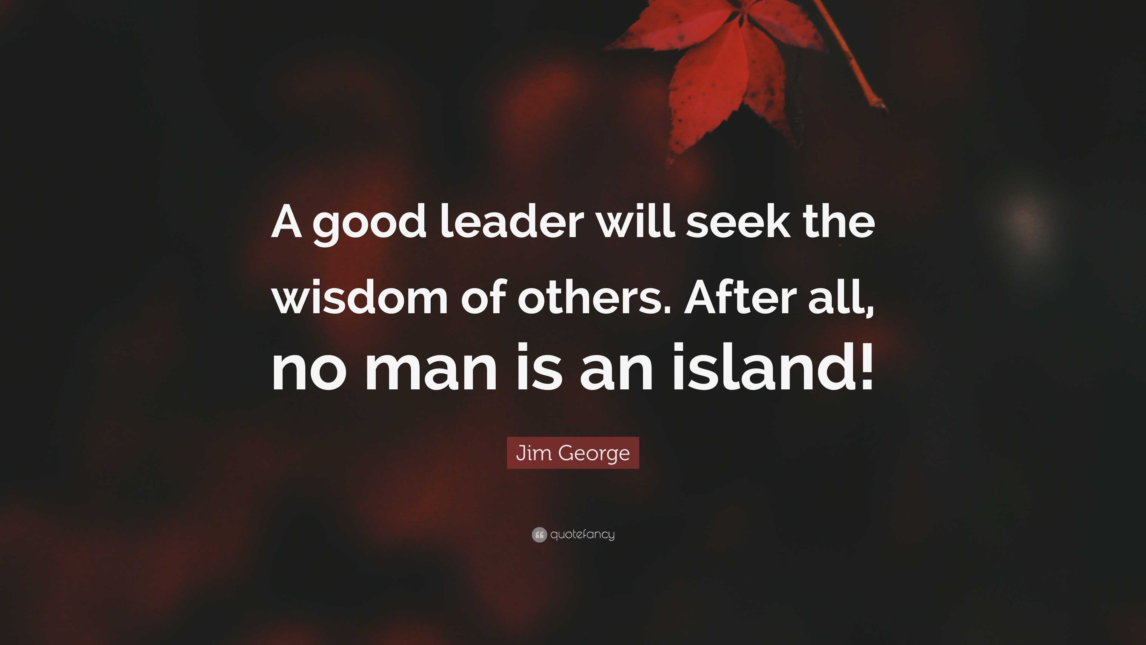 Jim George Quote: “A good leader will seek the wisdom of others. After ...