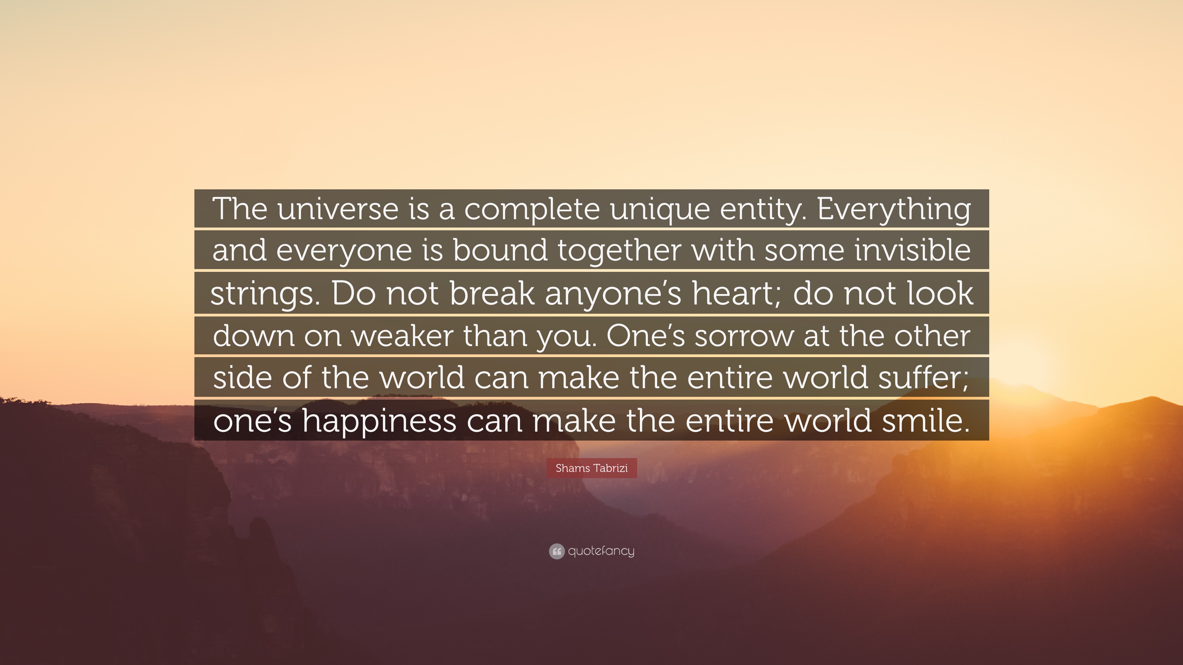 Shams Tabrizi Quote: “The universe is a complete unique entity ...