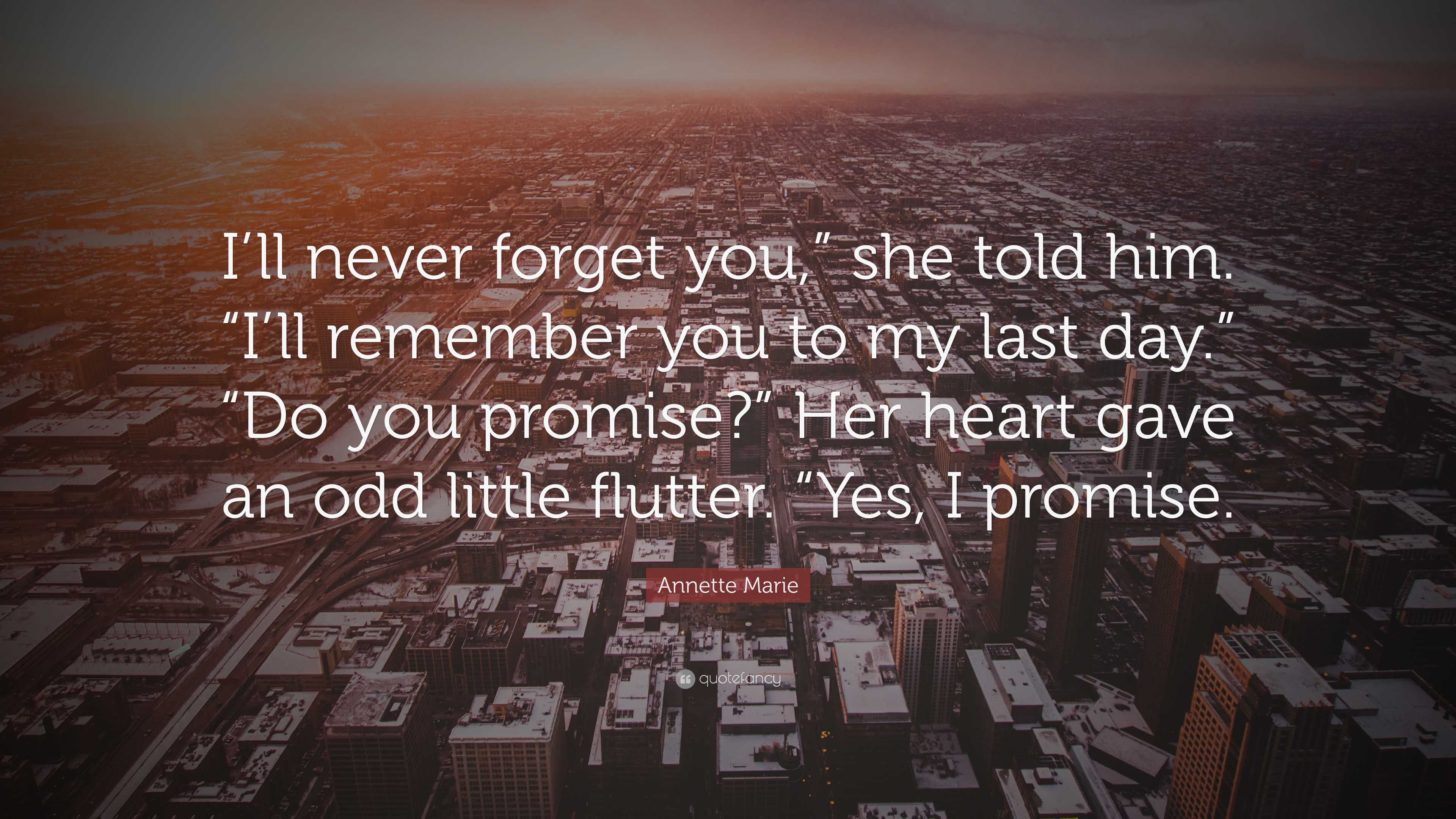 Annette Marie Quote: “I’ll never forget you,” she told him. “I’ll ...