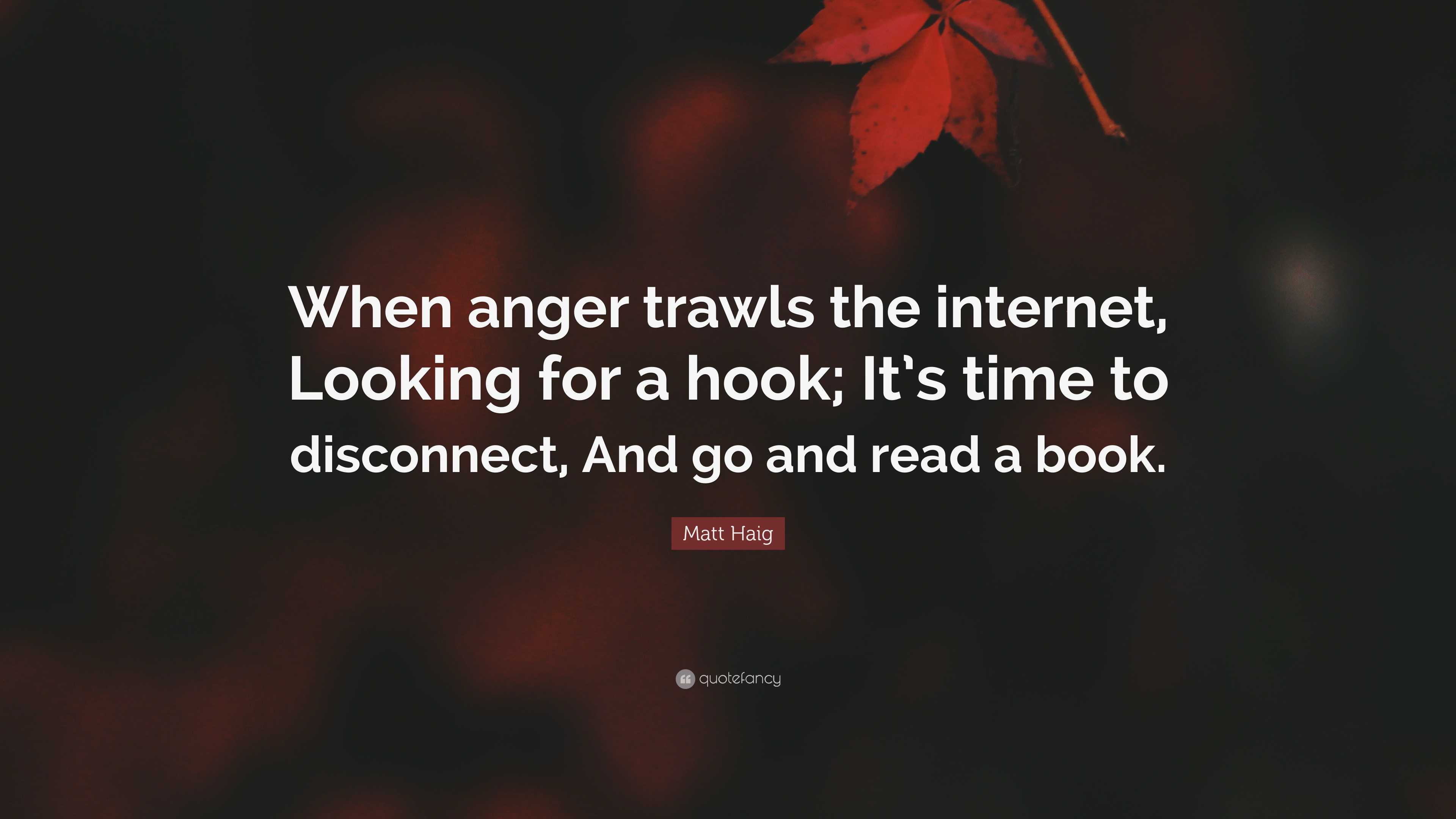 Matt Haig Quote: “When anger trawls the internet, Looking for a hook ...