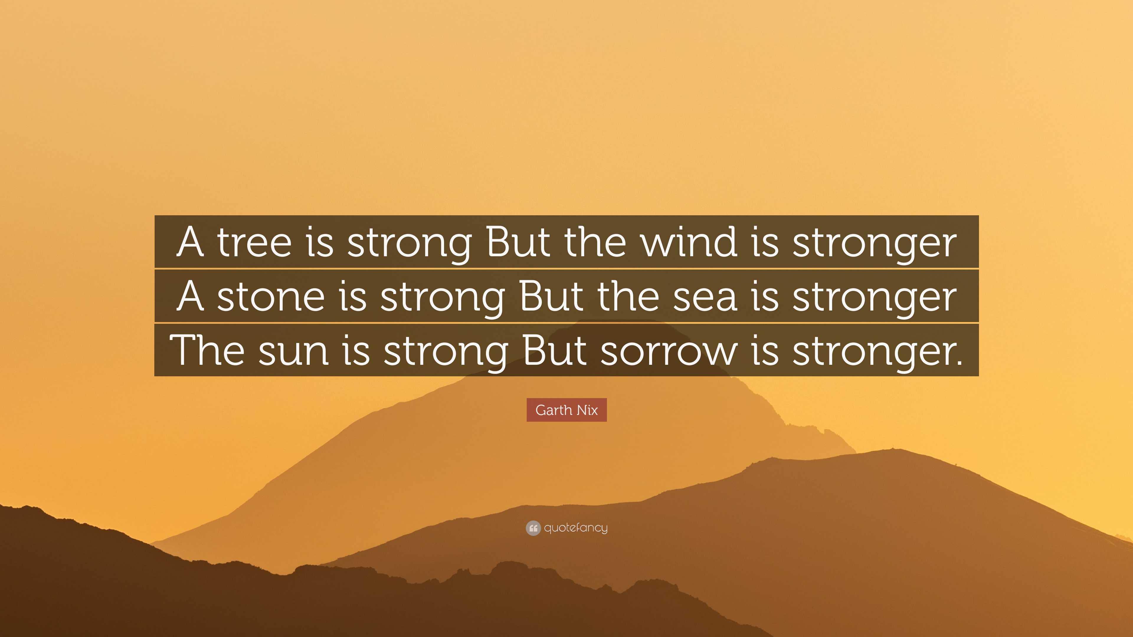 Garth Nix Quote: “A tree is strong But the wind is stronger A stone is ...