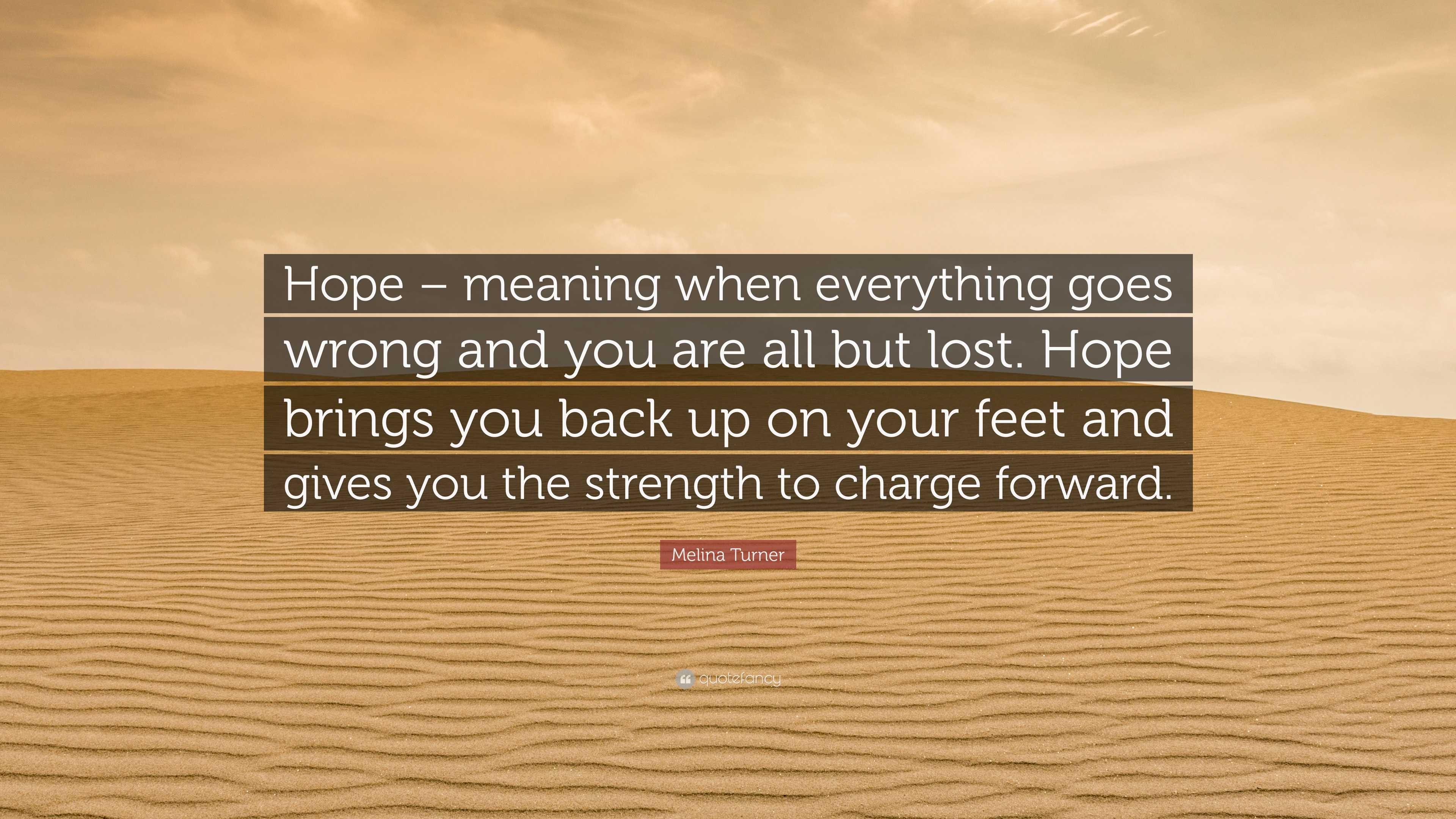 Melina Turner Quote: “Hope – meaning when everything goes wrong and you ...