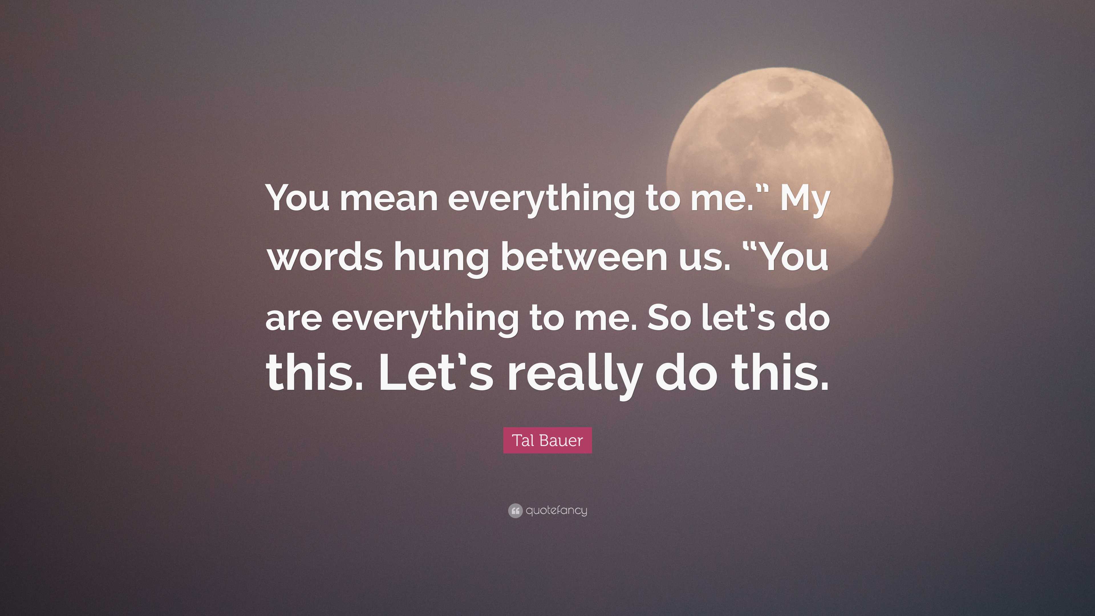 Tal Bauer Quote: “You mean everything to me.” My words hung between us ...
