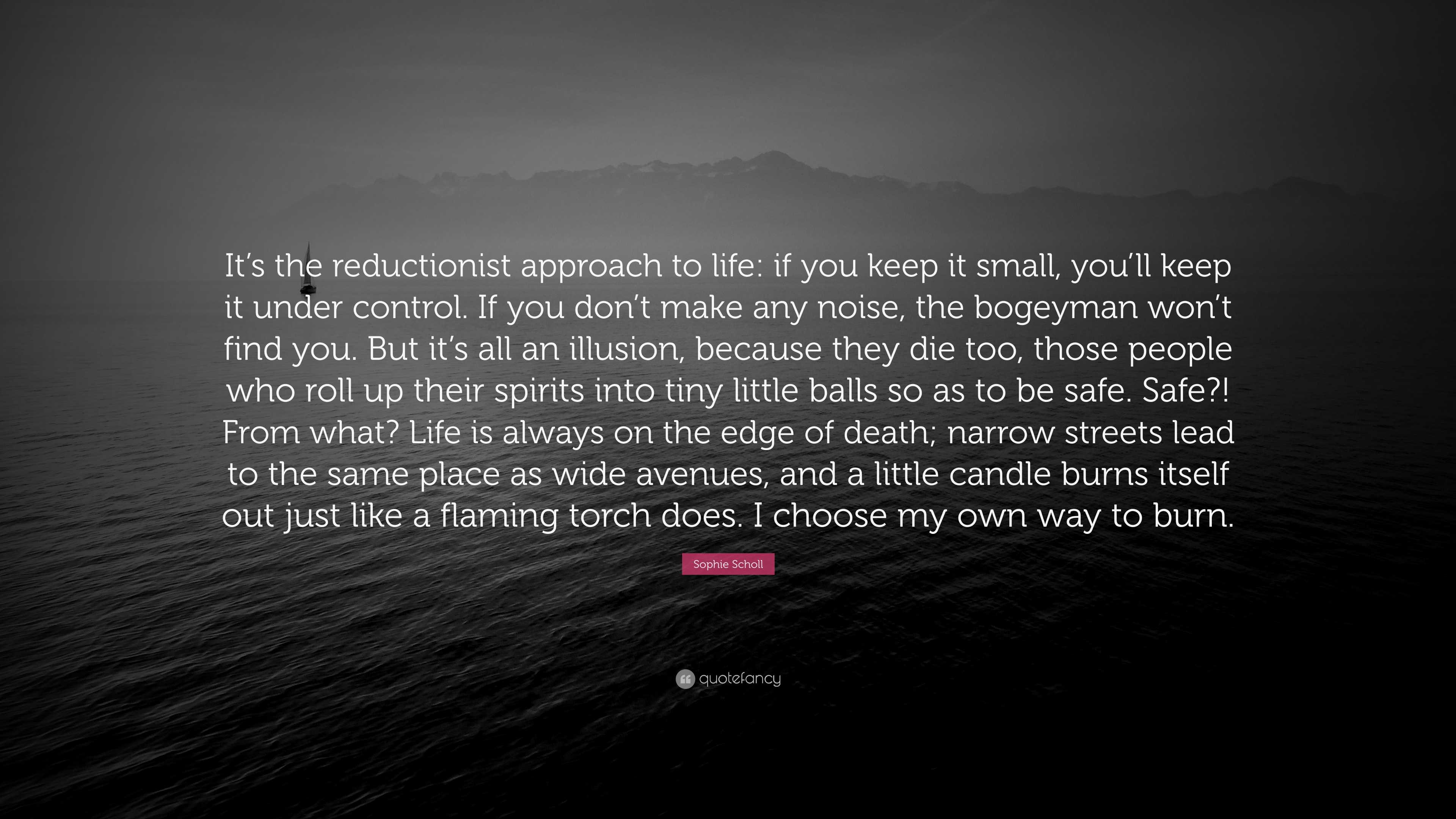 Sophie Scholl Quote: “It’s the reductionist approach to life: if you ...