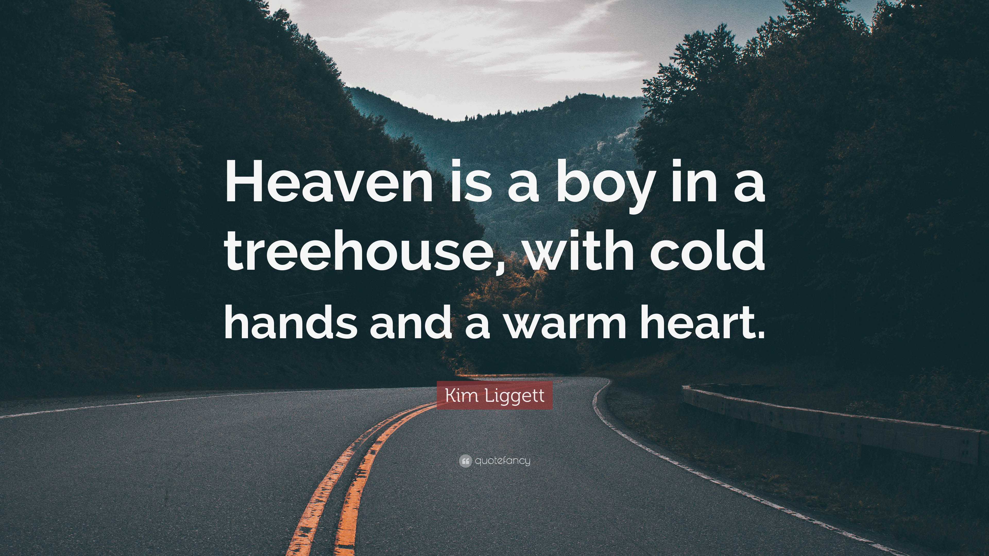 Kim Liggett Quote: “Heaven is a boy in a treehouse, with cold hands and ...