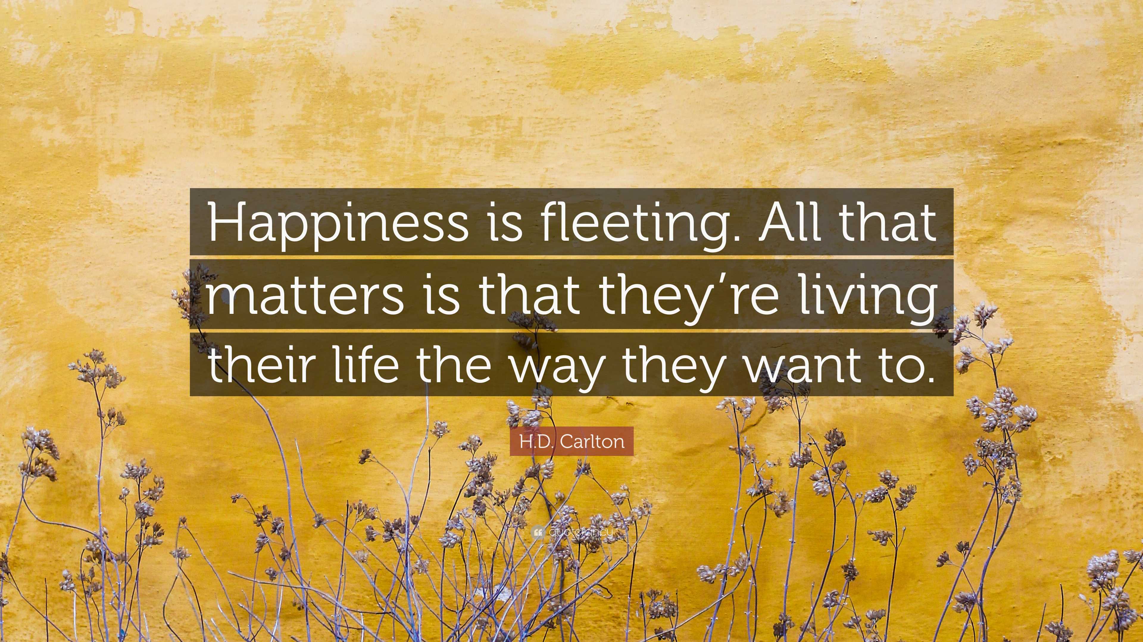 H.D. Carlton Quote: “Happiness is fleeting. All that matters is that ...