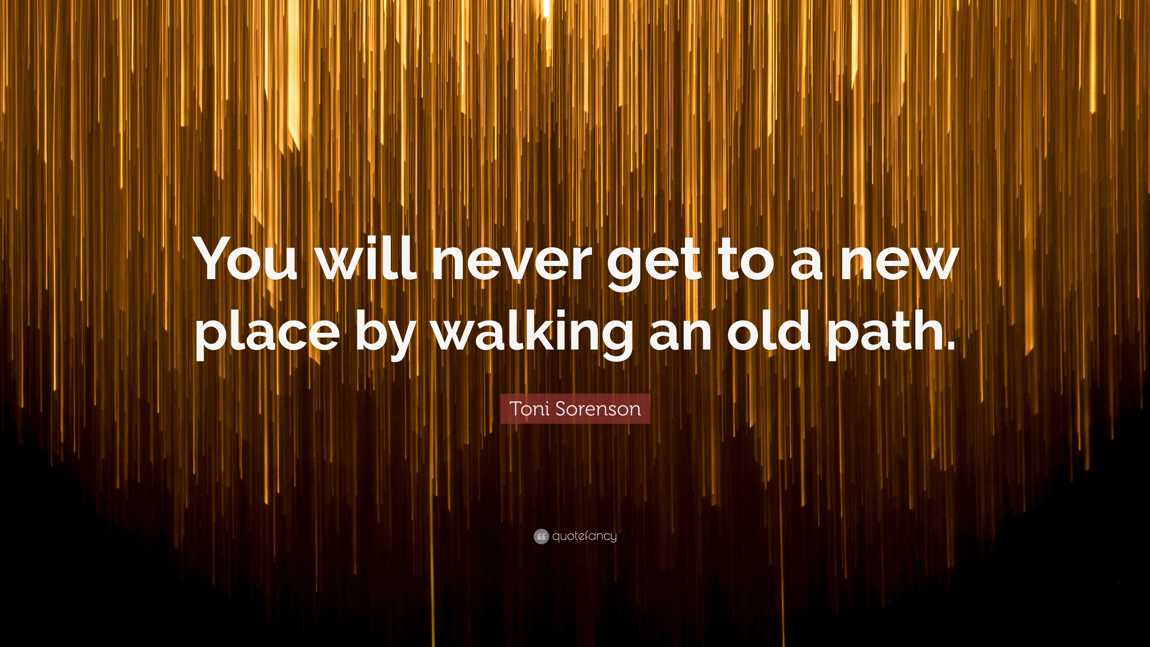 Toni Sorenson Quote: “You will never get to a new place by walking an ...