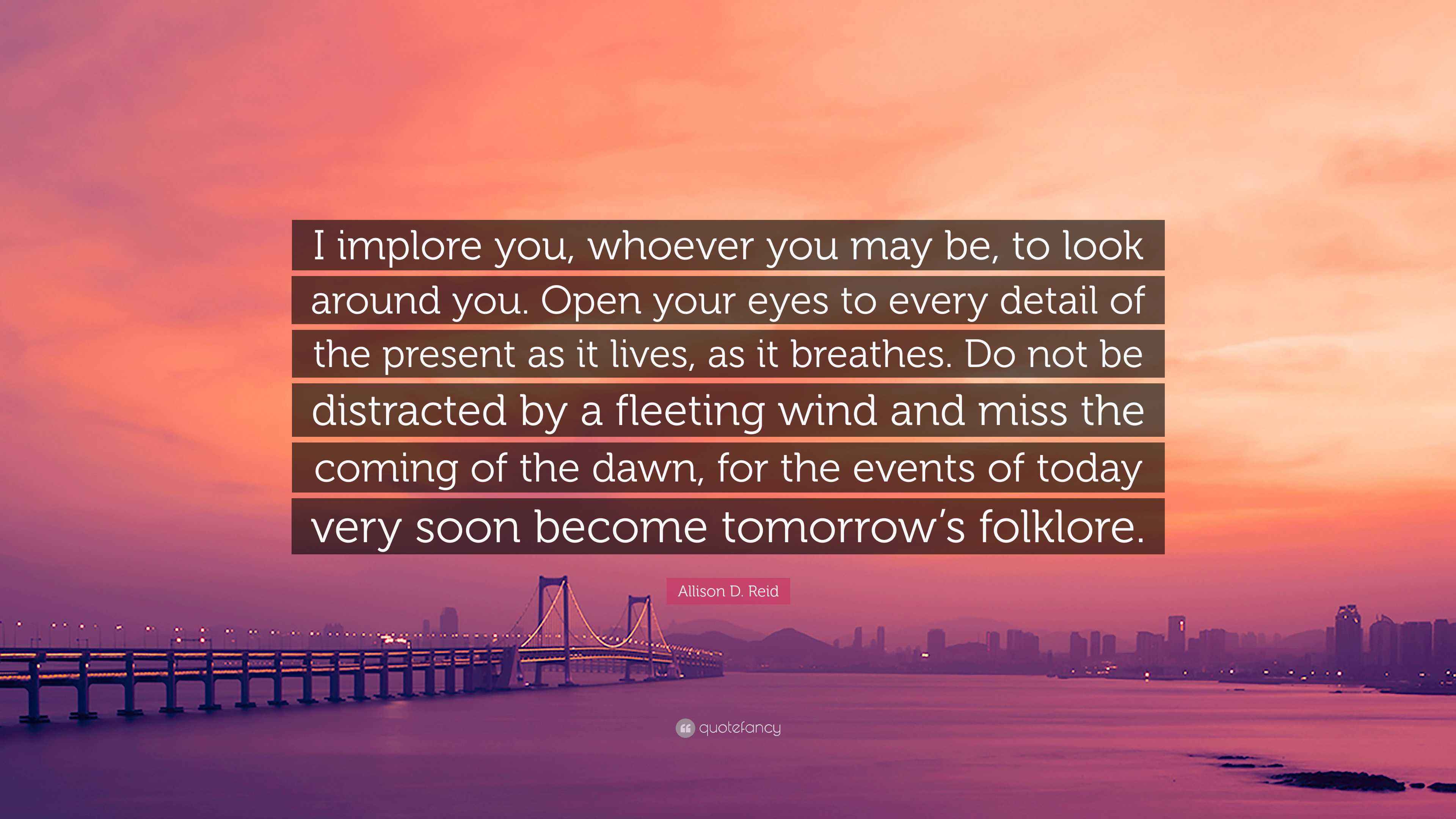 Allison D. Reid Quote: “I implore you, whoever you may be, to look ...