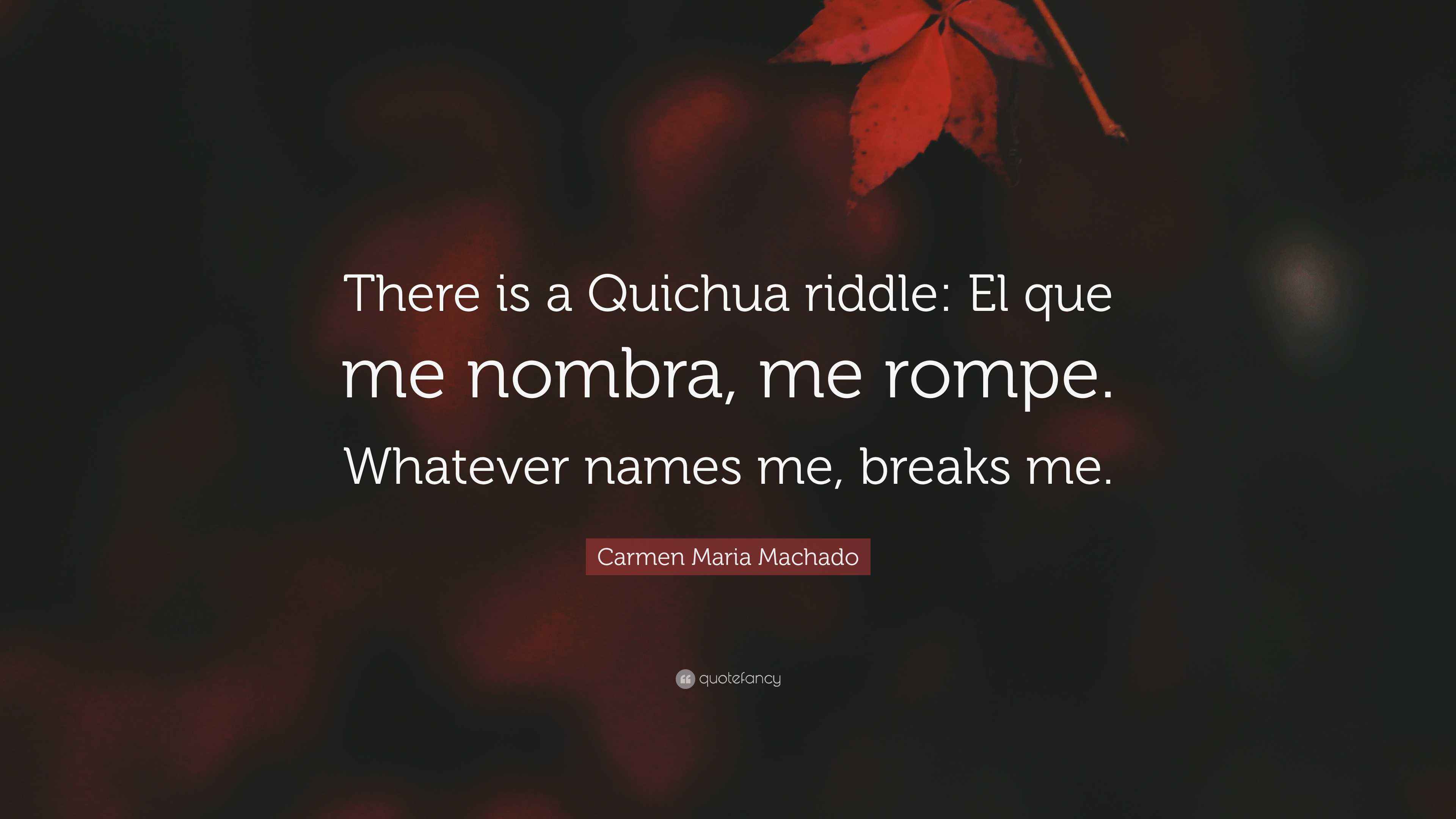 Carmen Maria Machado Quote: “There is a Quichua riddle: El que me ...