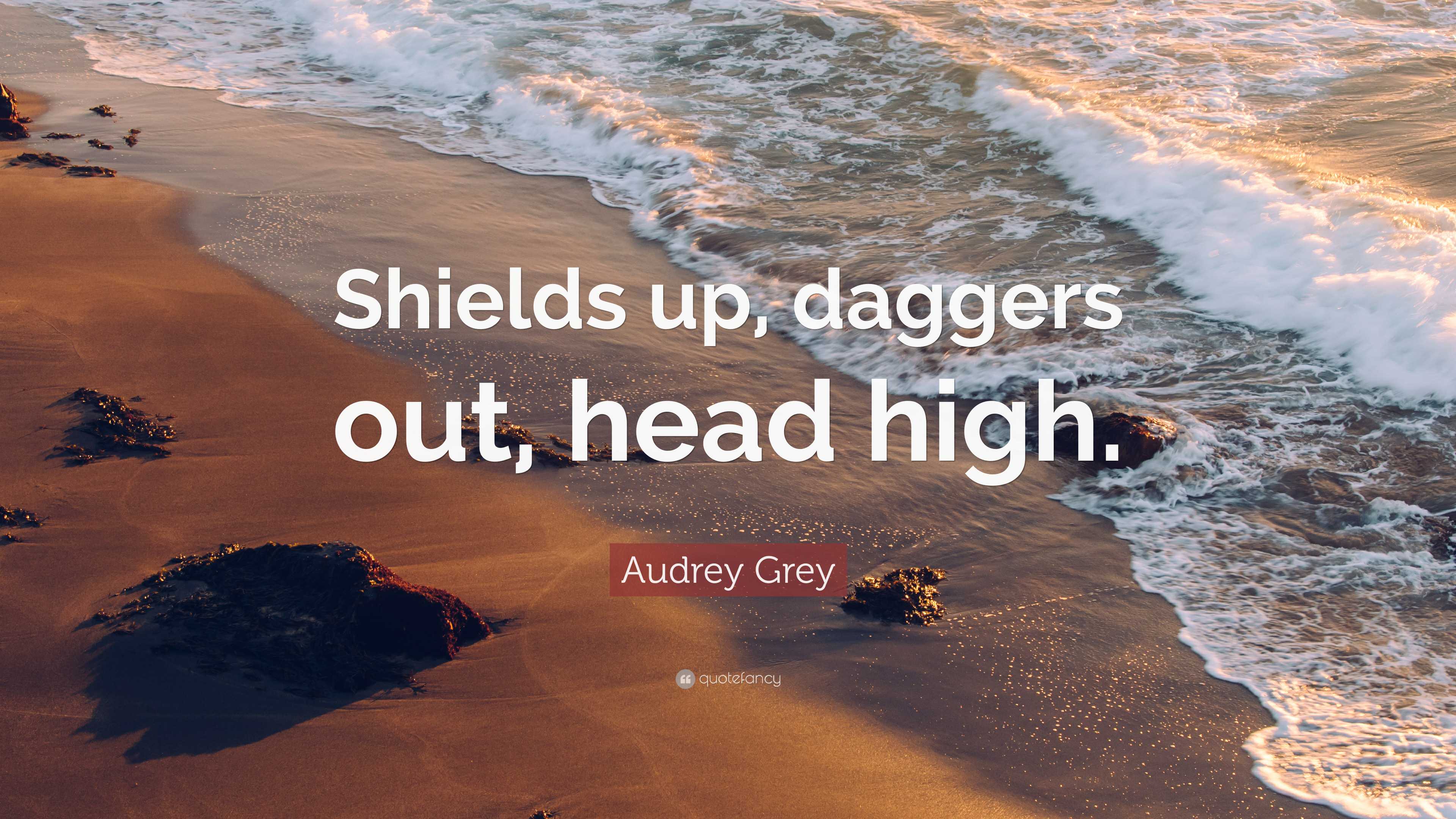 Audrey Grey Quote: “Shields up, daggers out, head high.”