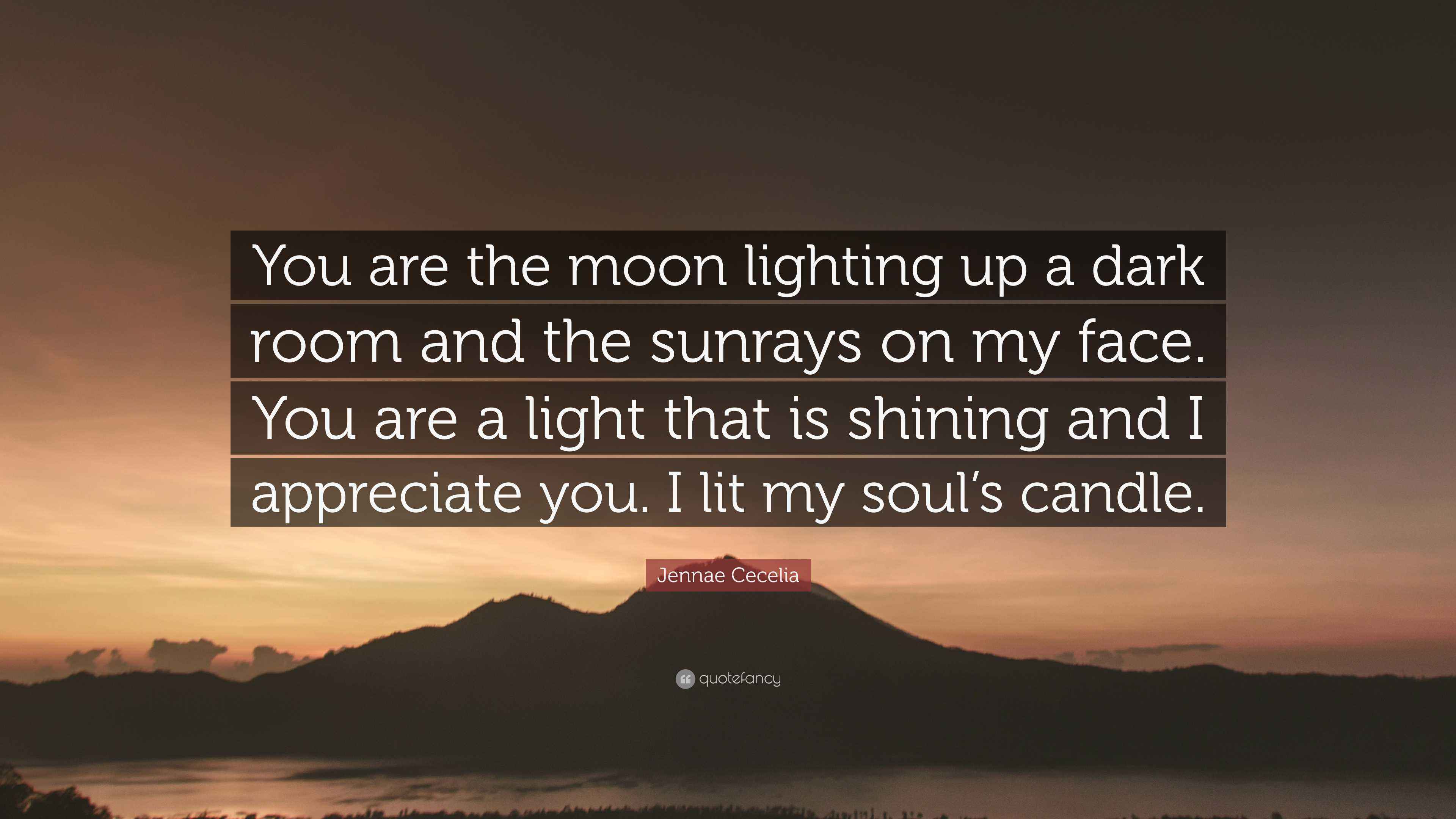 Jennae Cecelia Quote: “You are the moon lighting up a dark room and the ...