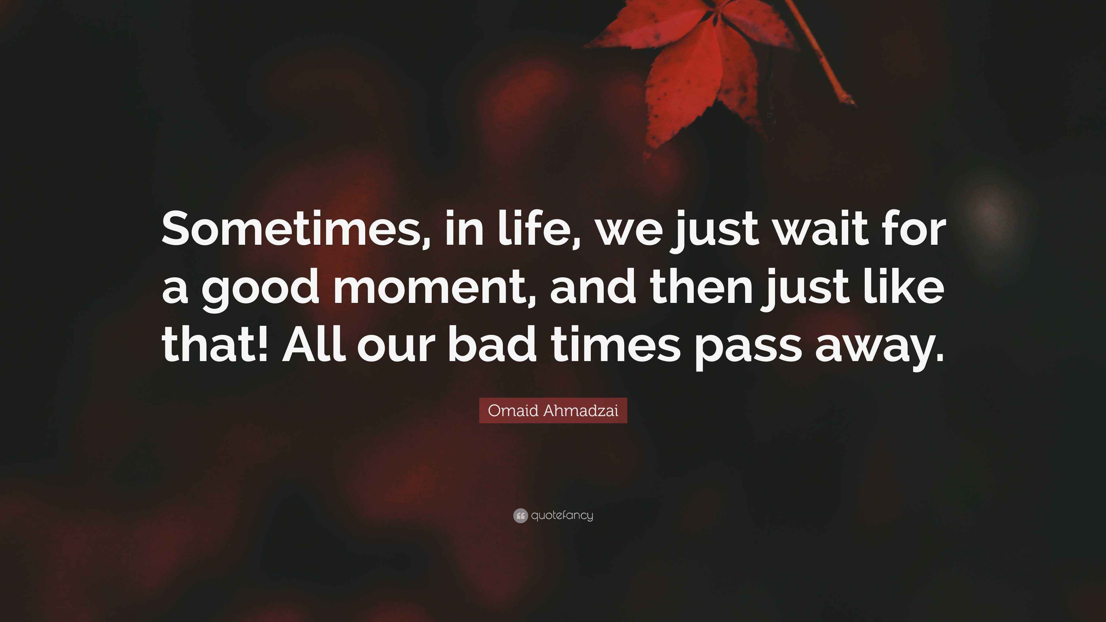 Omaid Ahmadzai Quote: “Sometimes, in life, we just wait for a good ...