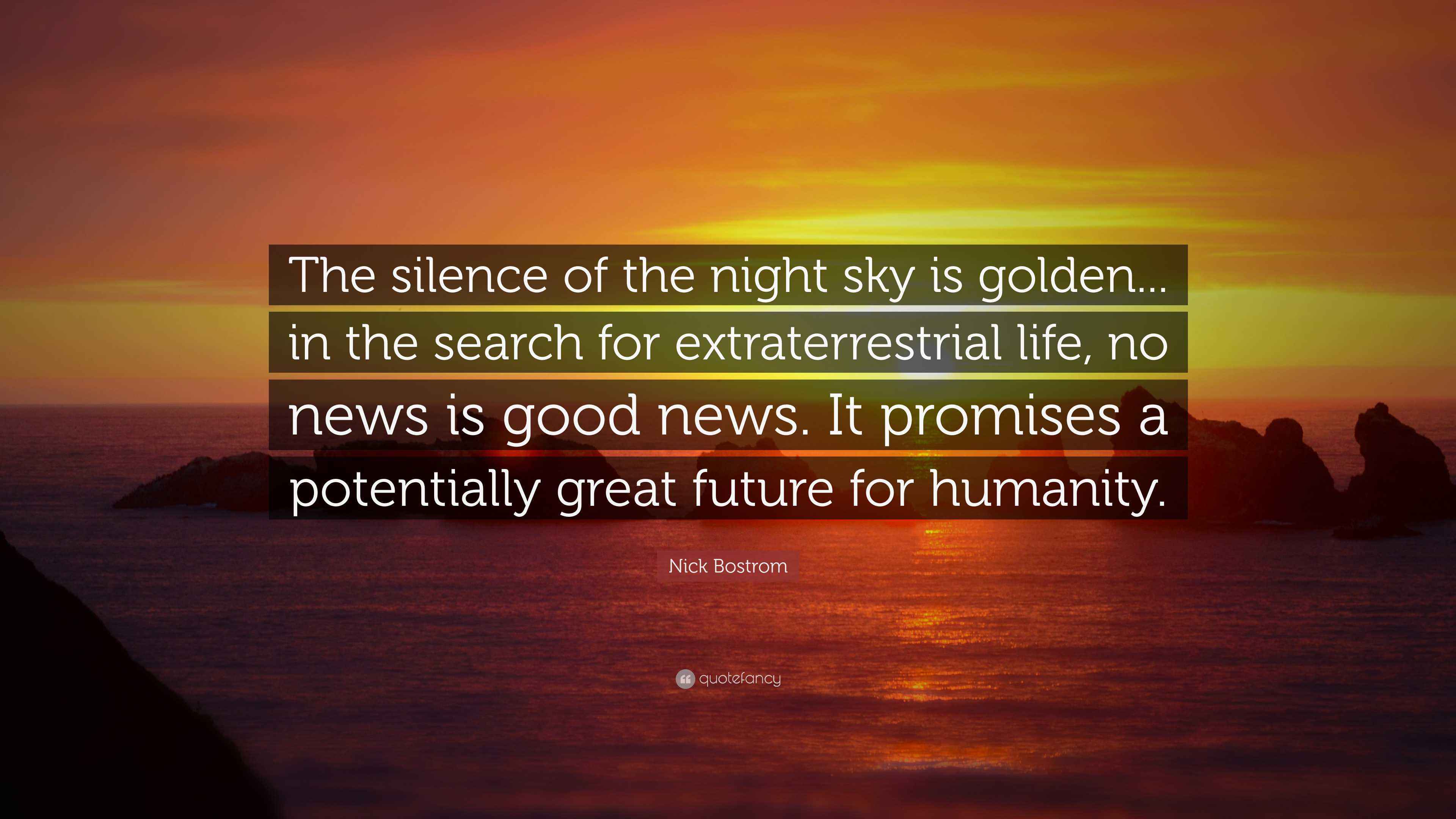 Nick Bostrom Quote: “The silence of the night sky is golden... in the ...