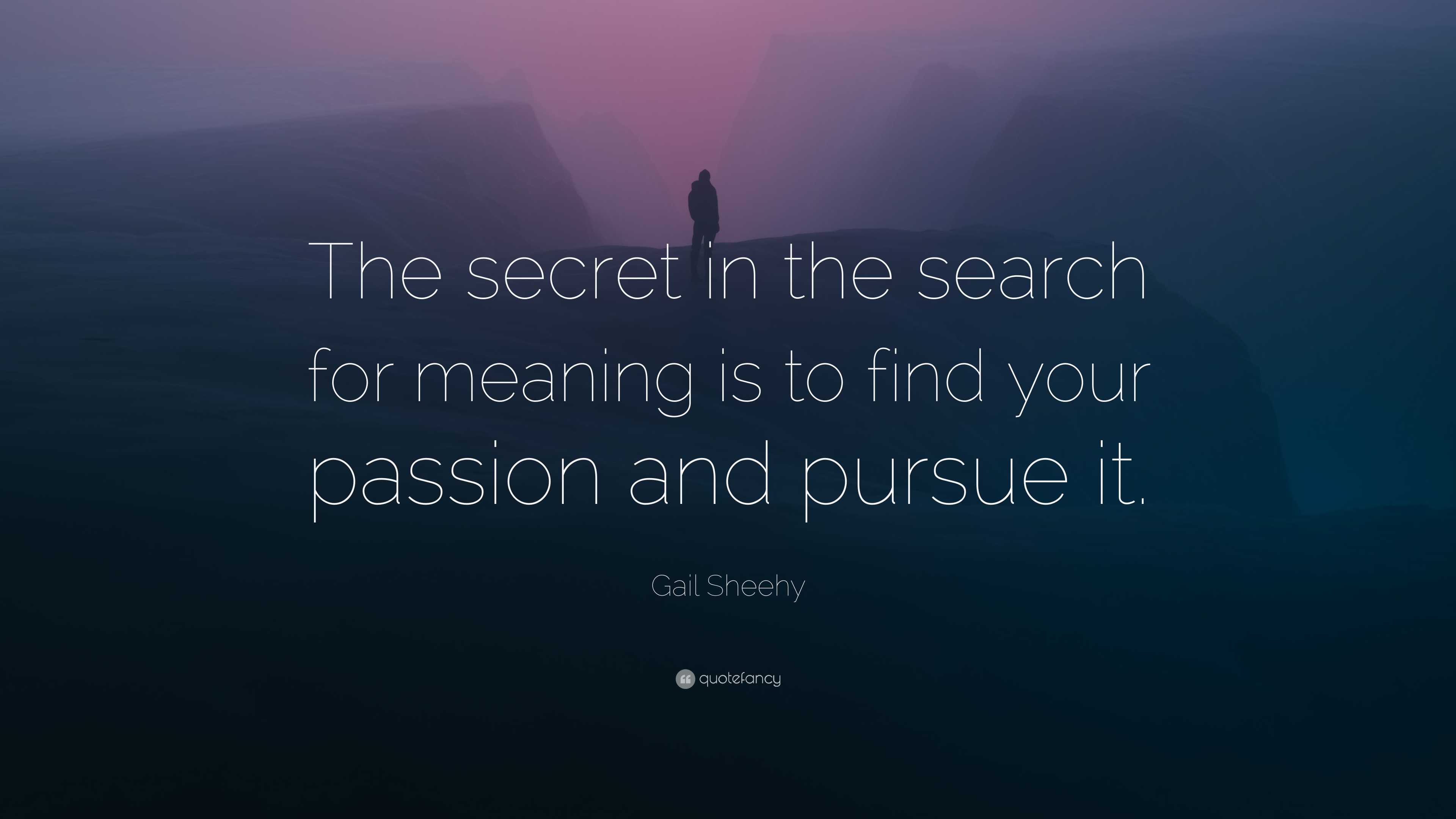 Gail Sheehy Quote: “The secret in the search for meaning is to find ...