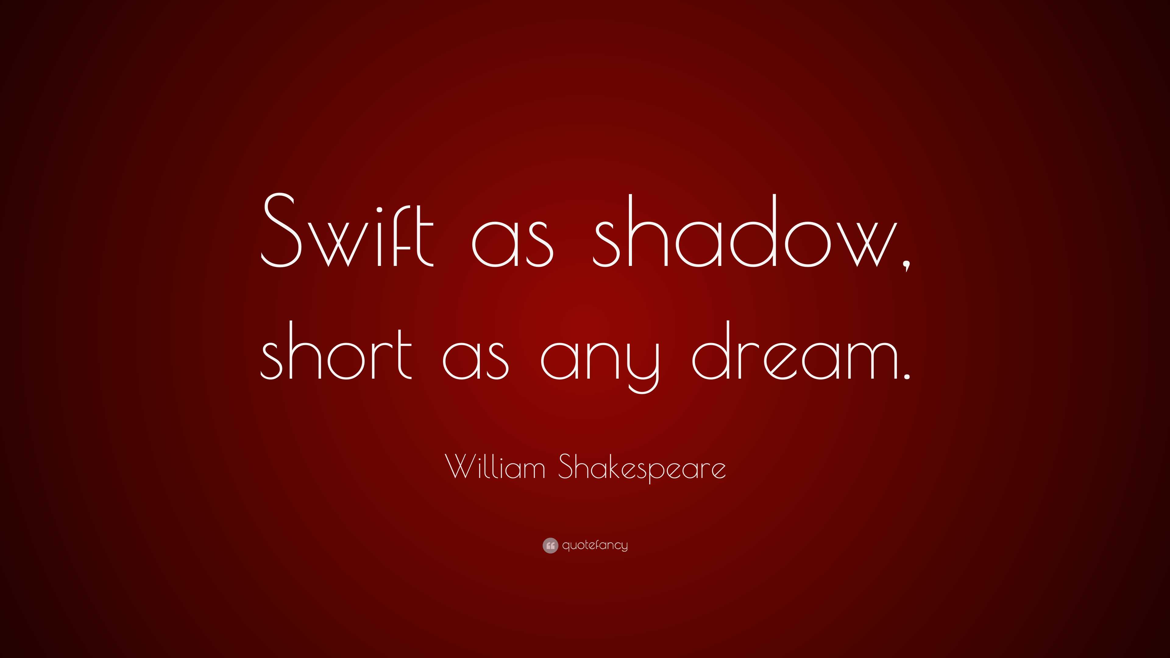 William Shakespeare Quote: “Swift as shadow, short as any dream.”
