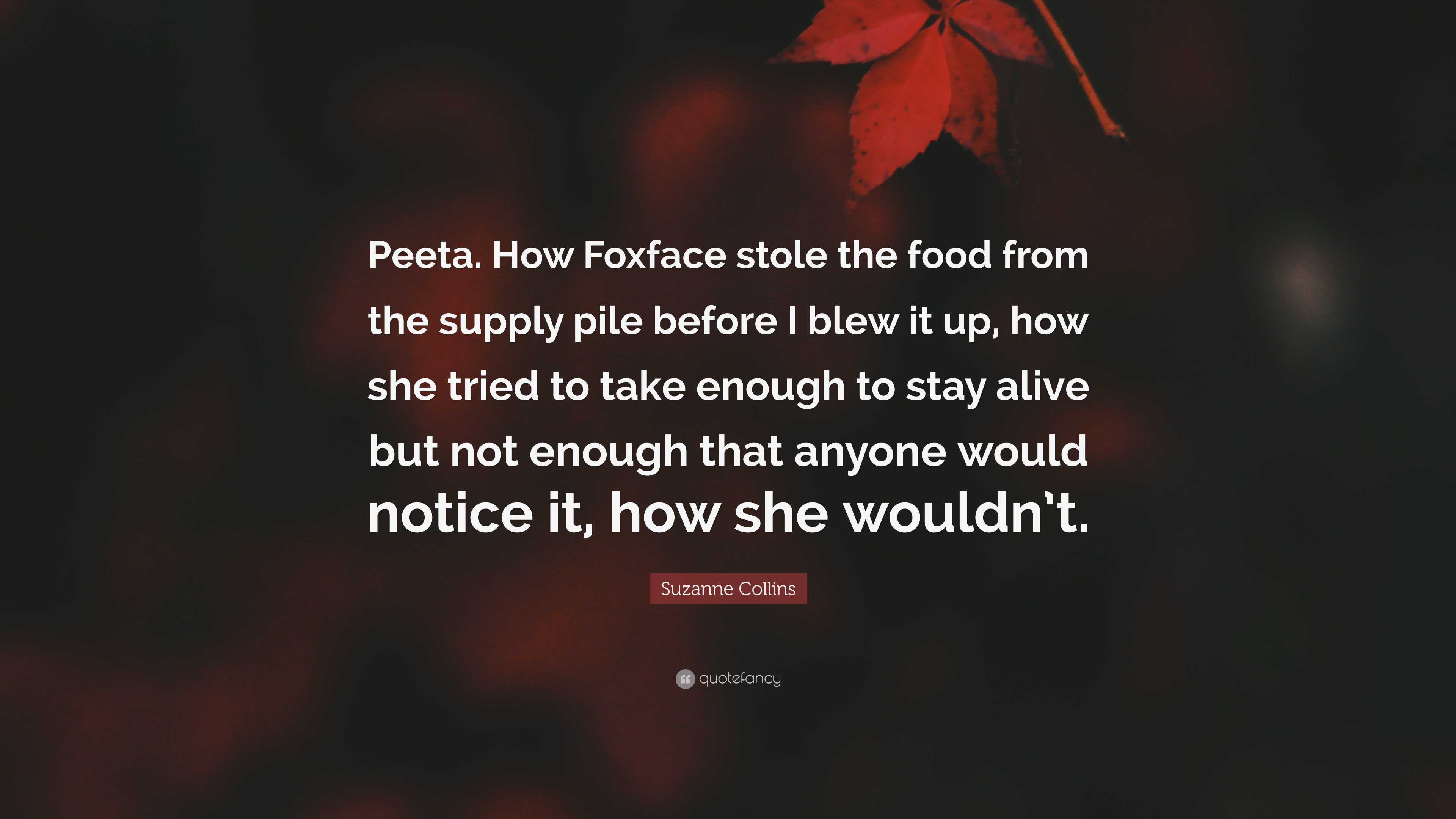 Suzanne Collins Quote: “Peeta. How Foxface stole the food from the ...