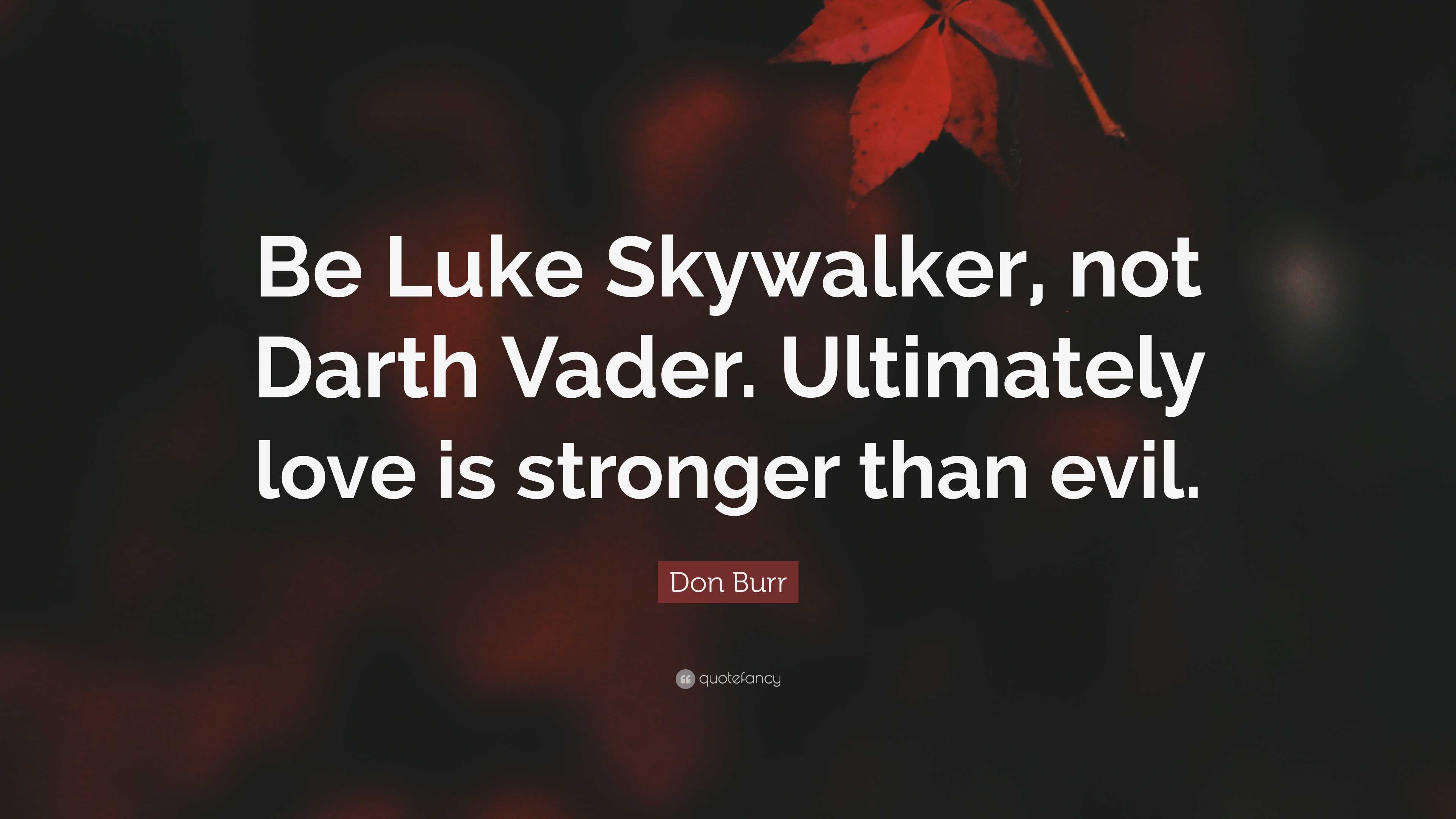 Don Burr Quote: “Be Luke Skywalker, not Darth Vader. Ultimately love is ...