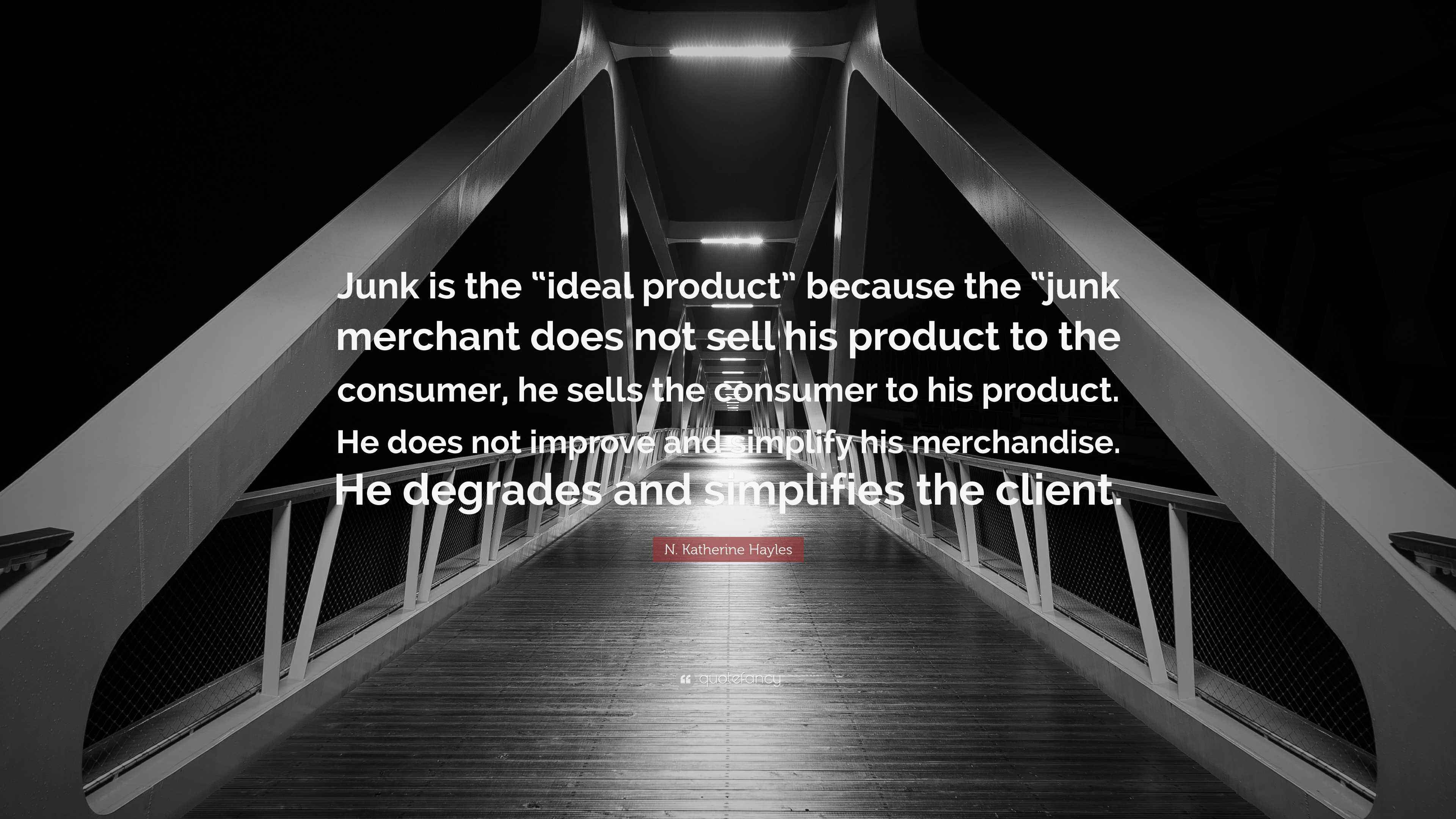N. Katherine Hayles Quote: “Junk is the “ideal product” because the ...