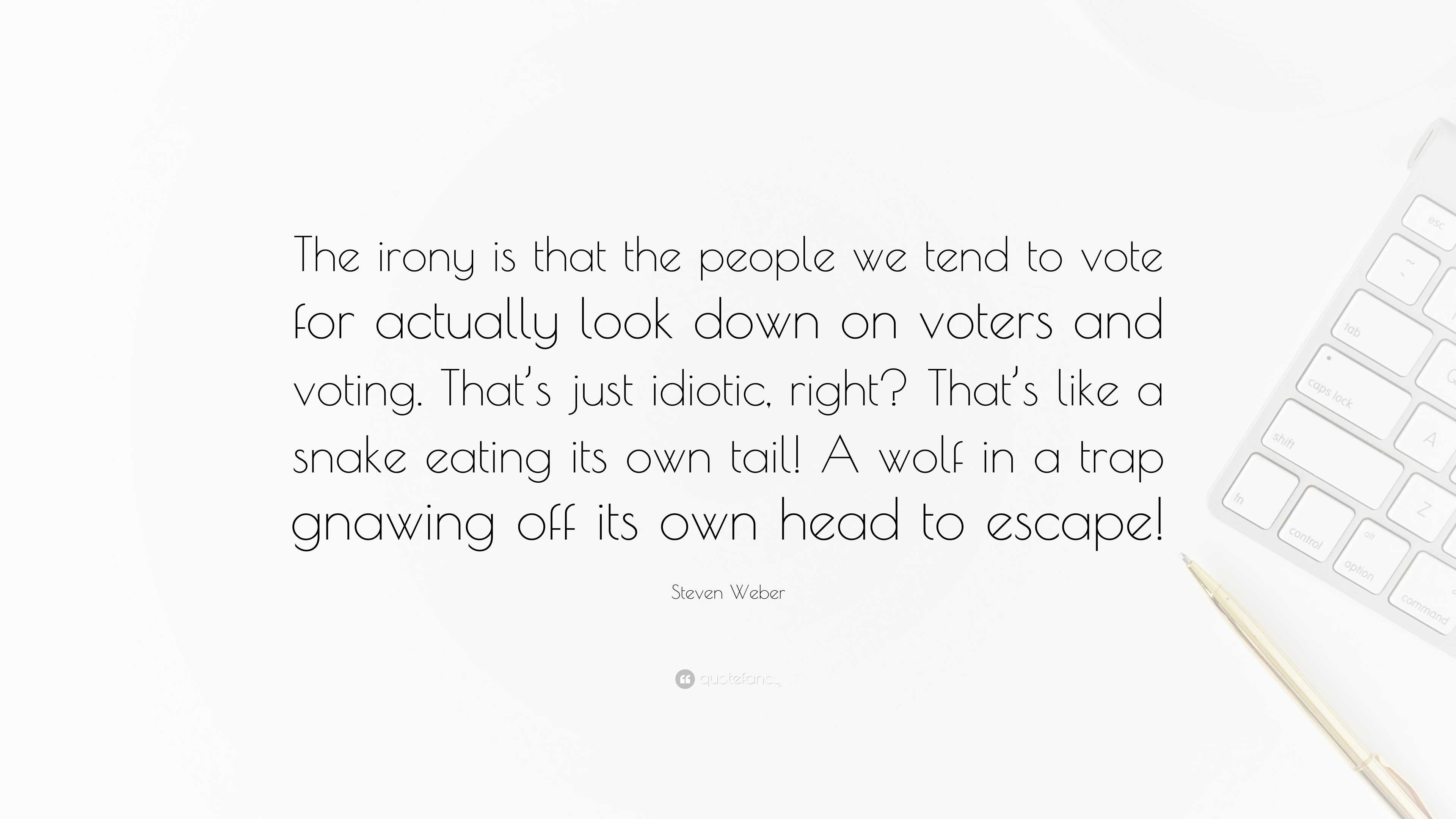 Steven Weber Quote: “The irony is that the people we tend to vote for ...