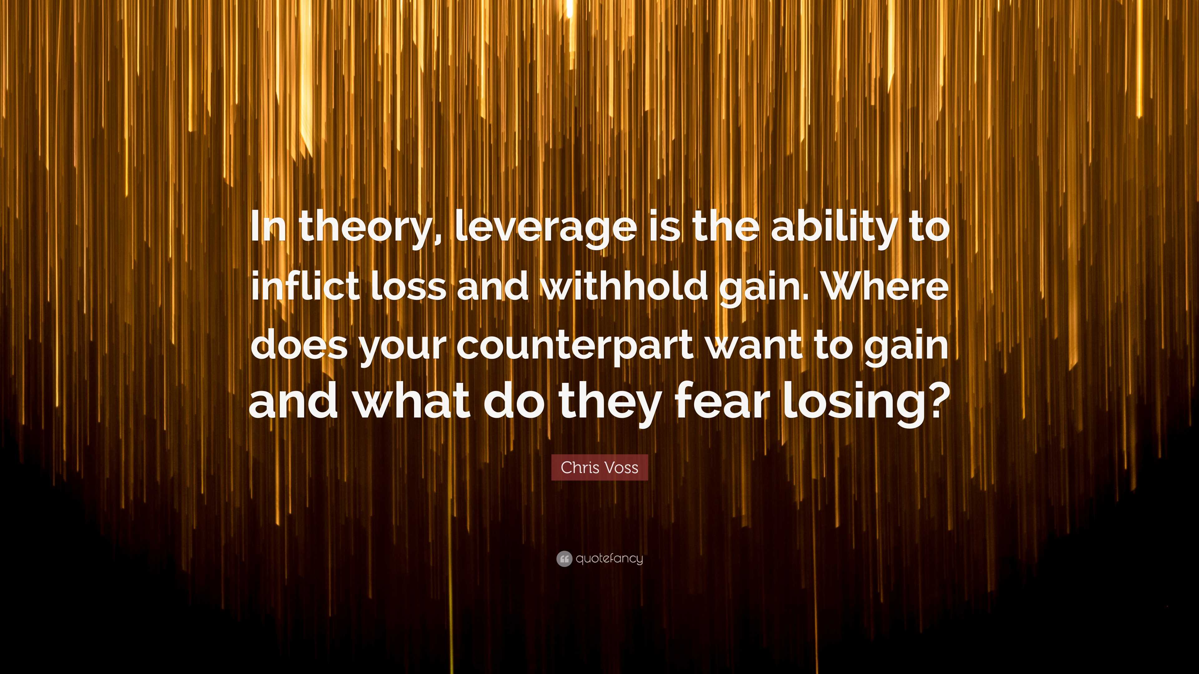 Chris Voss Quote: “In theory, leverage is the ability to inflict loss ...