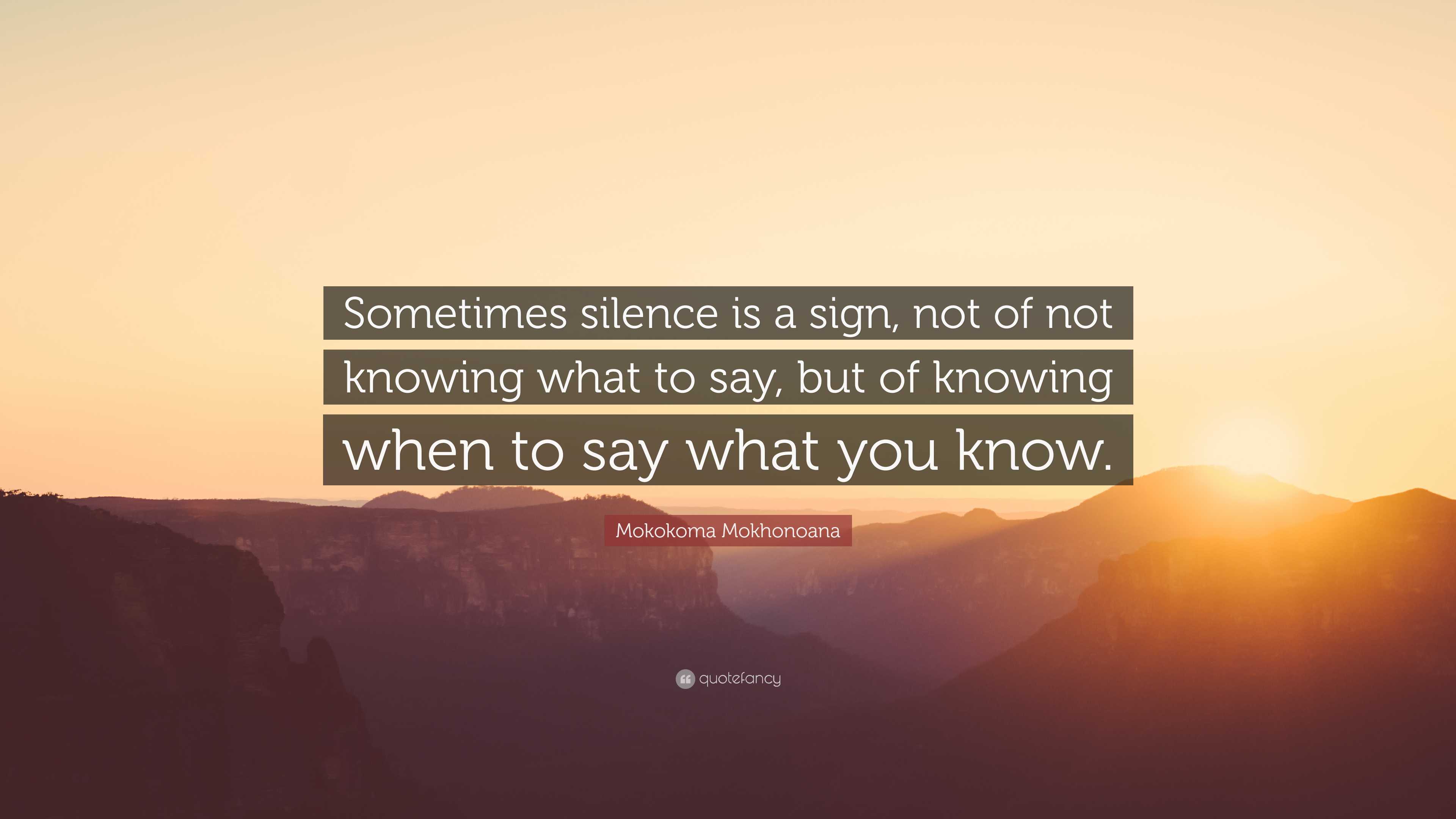 Mokokoma Mokhonoana Quote: “Sometimes silence is a sign, not of not ...