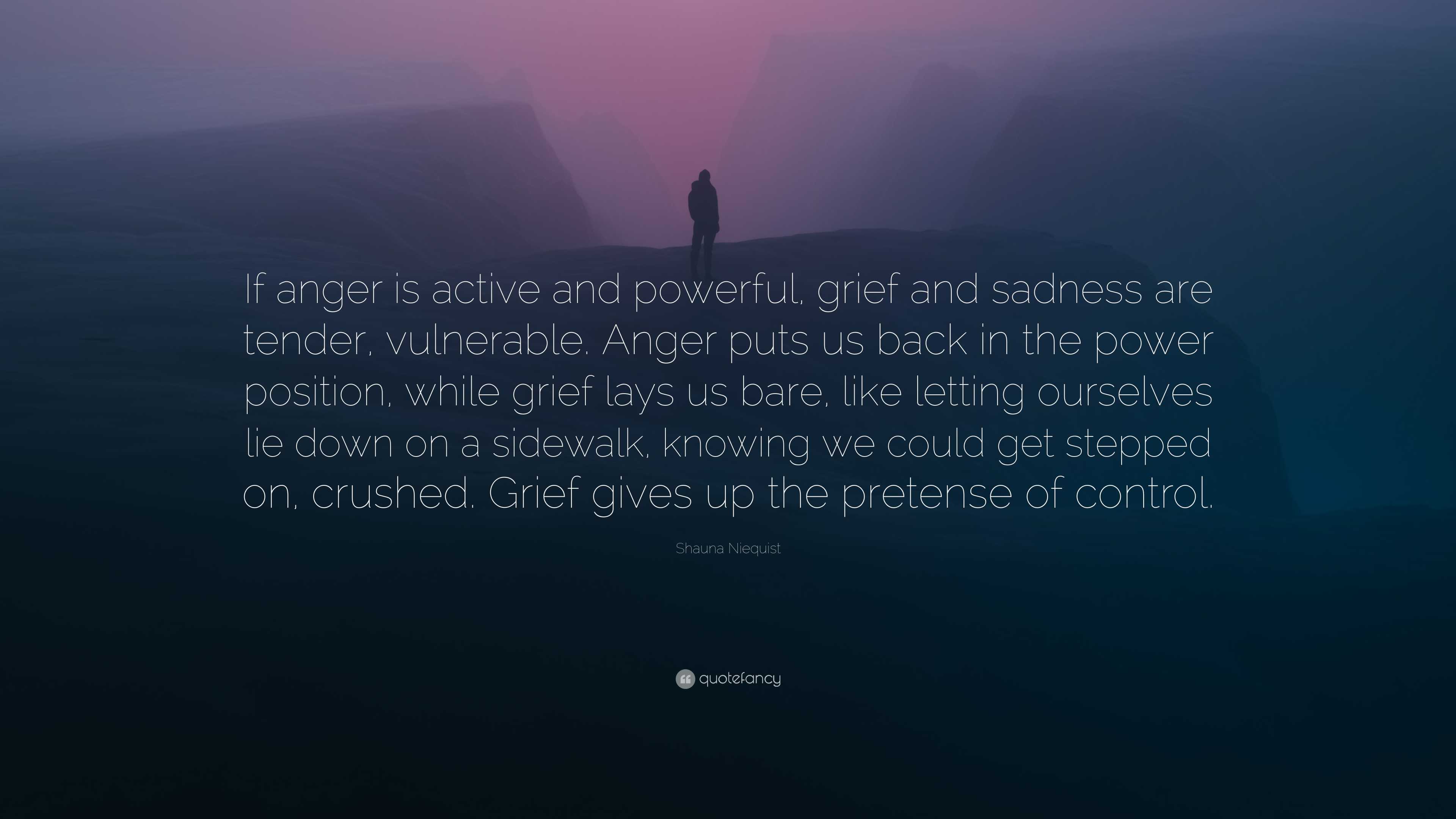Shauna Niequist Quote: “If anger is active and powerful, grief and ...