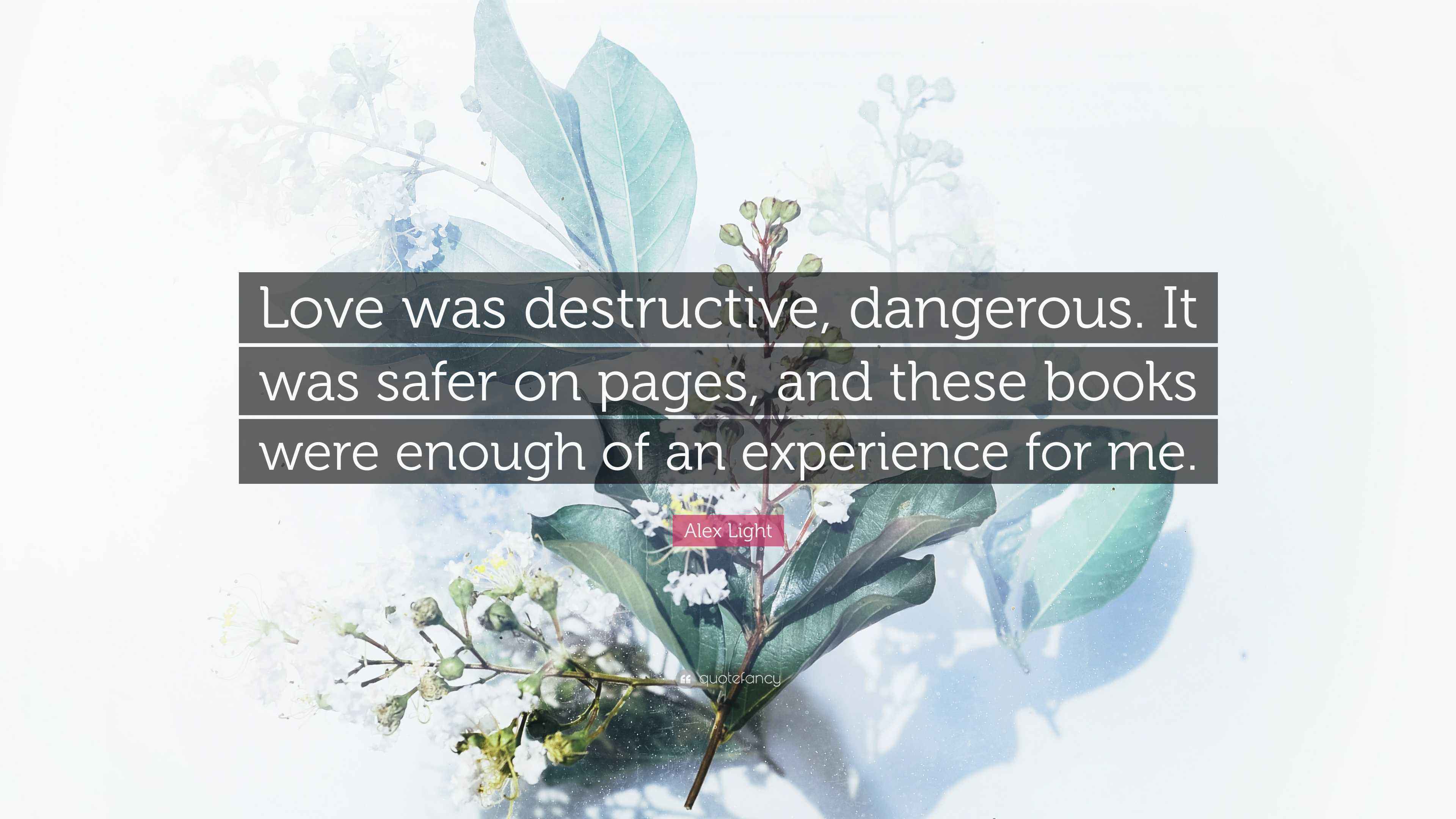 Alex Light Quote: “Love was destructive, dangerous. It was safer on ...