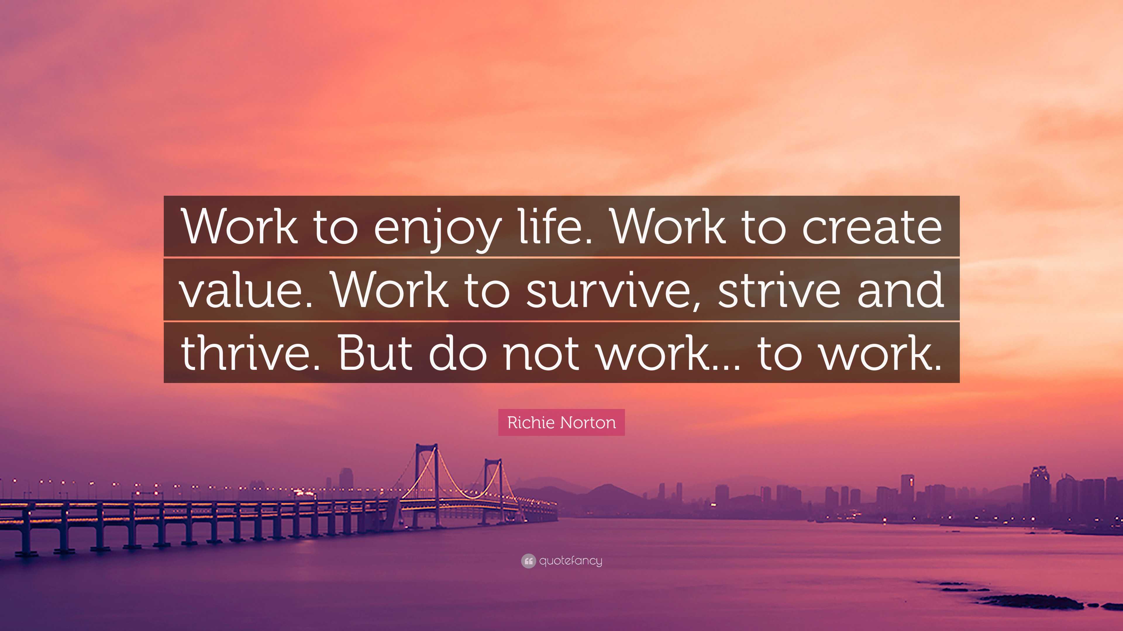 Richie Norton Quote: “Work to enjoy life. Work to create value. Work to ...