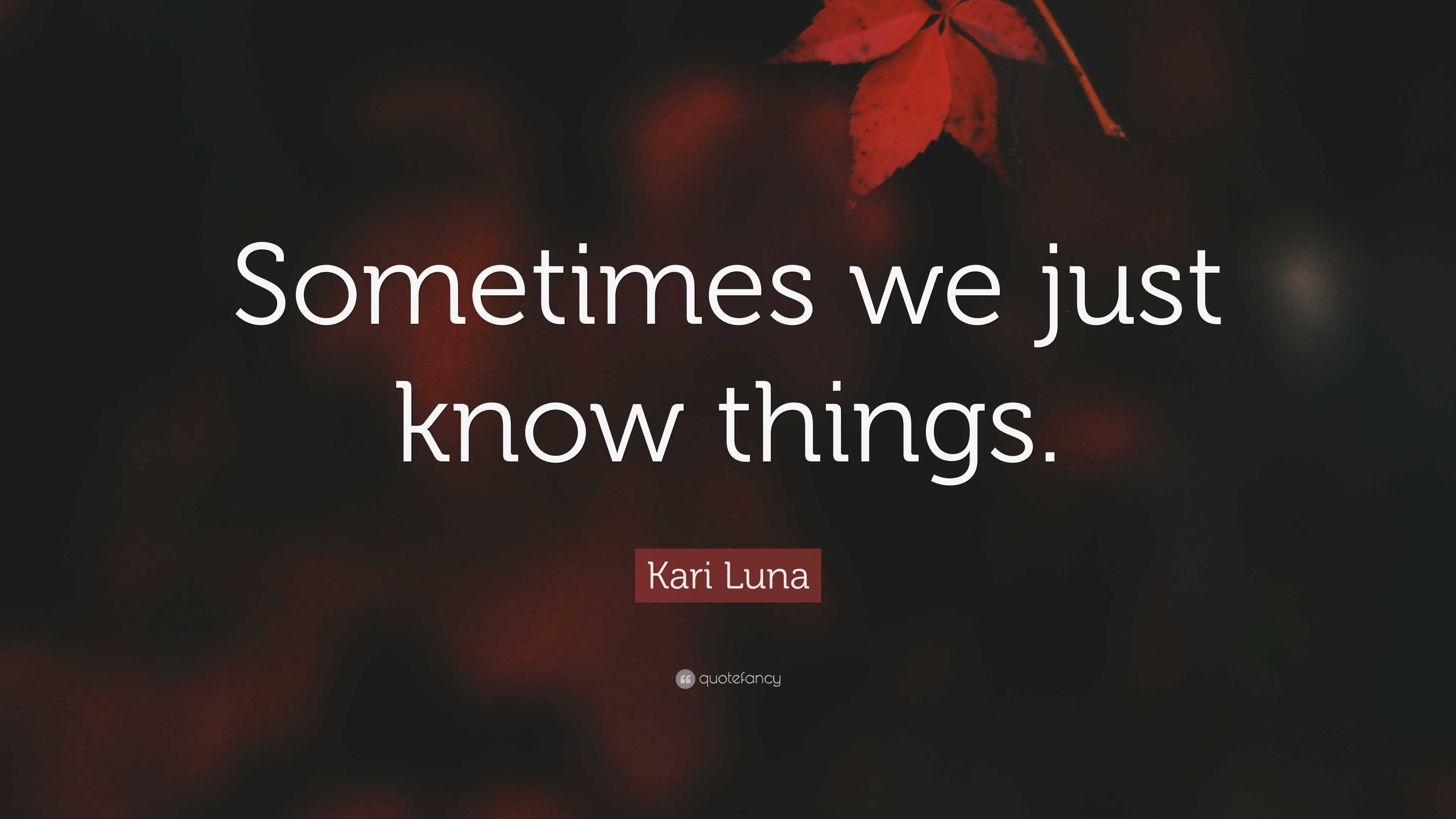 Kari Luna Quote: “Sometimes we just know things.”