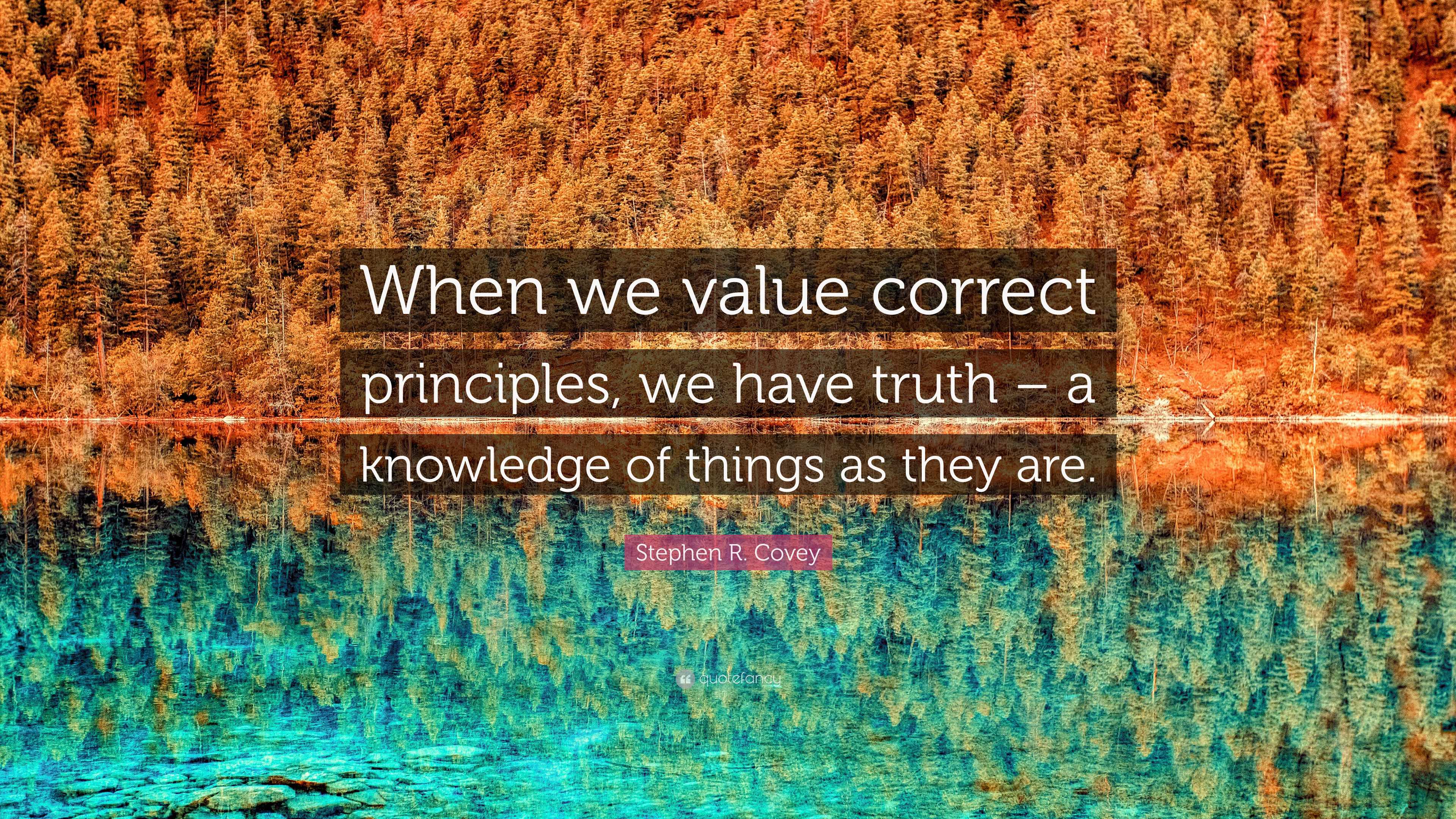Stephen R. Covey Quote: “When we value correct principles, we have ...