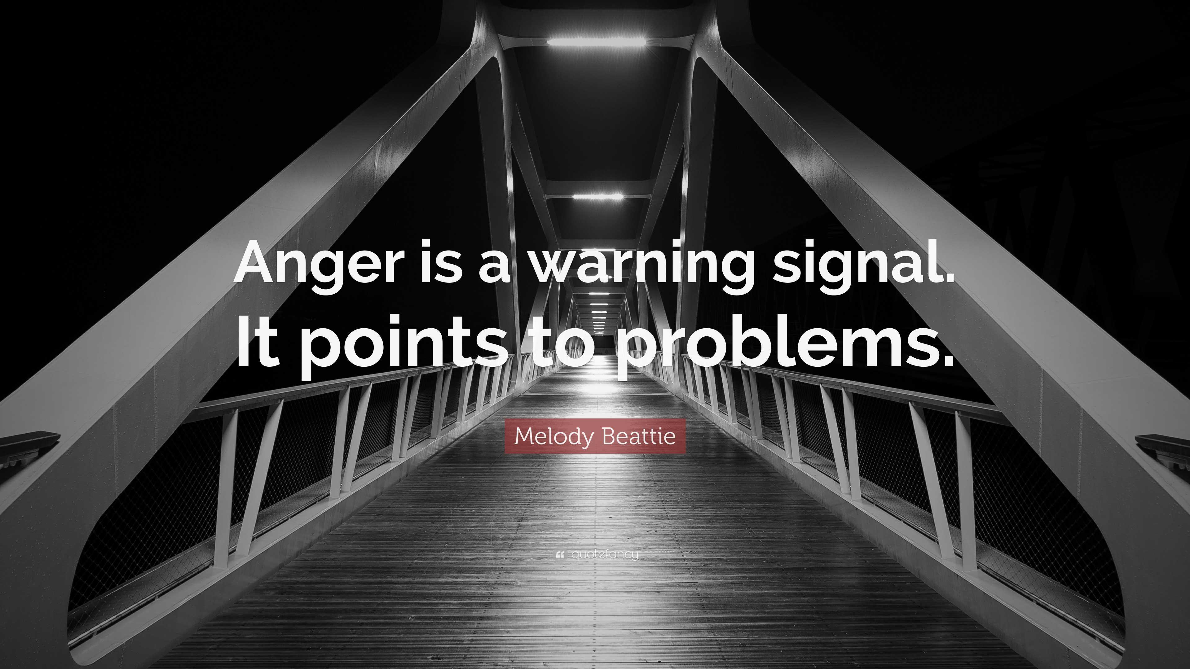 Melody Beattie Quote: “Anger is a warning signal. It points to problems.”