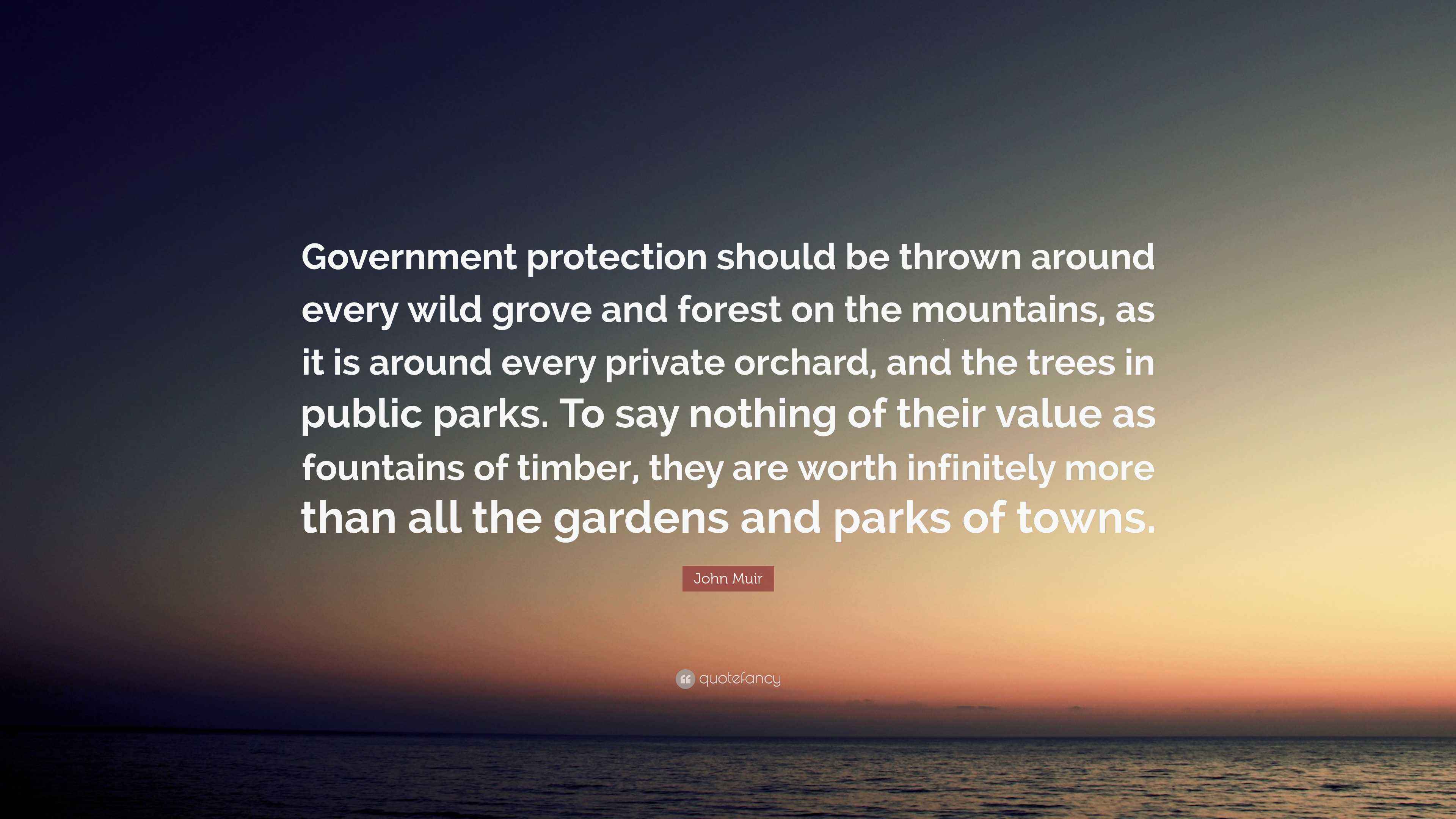 John Muir Quote: “Government protection should be thrown around every ...