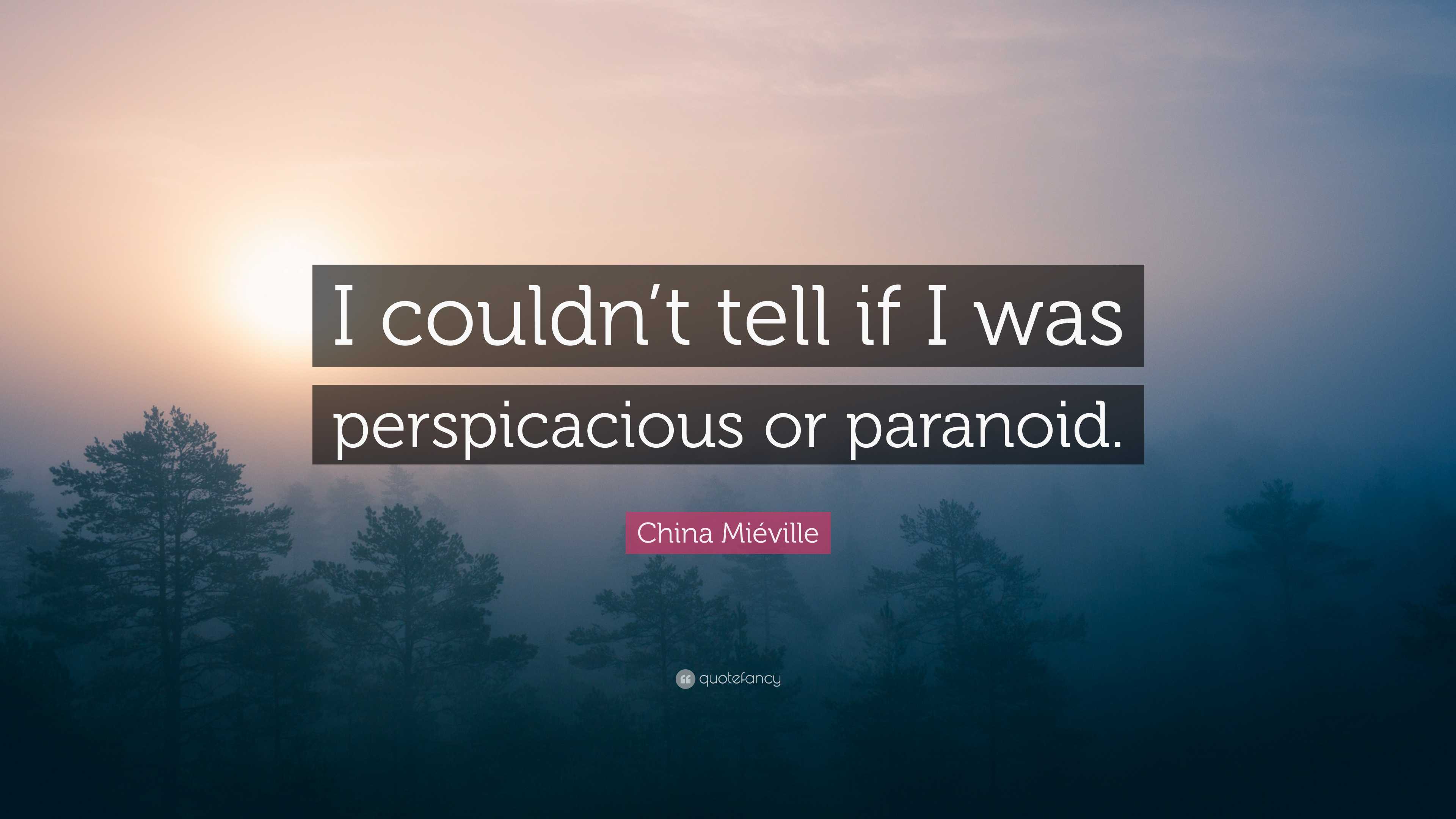 China Miéville Quote: “I couldn’t tell if I was perspicacious or paranoid.”