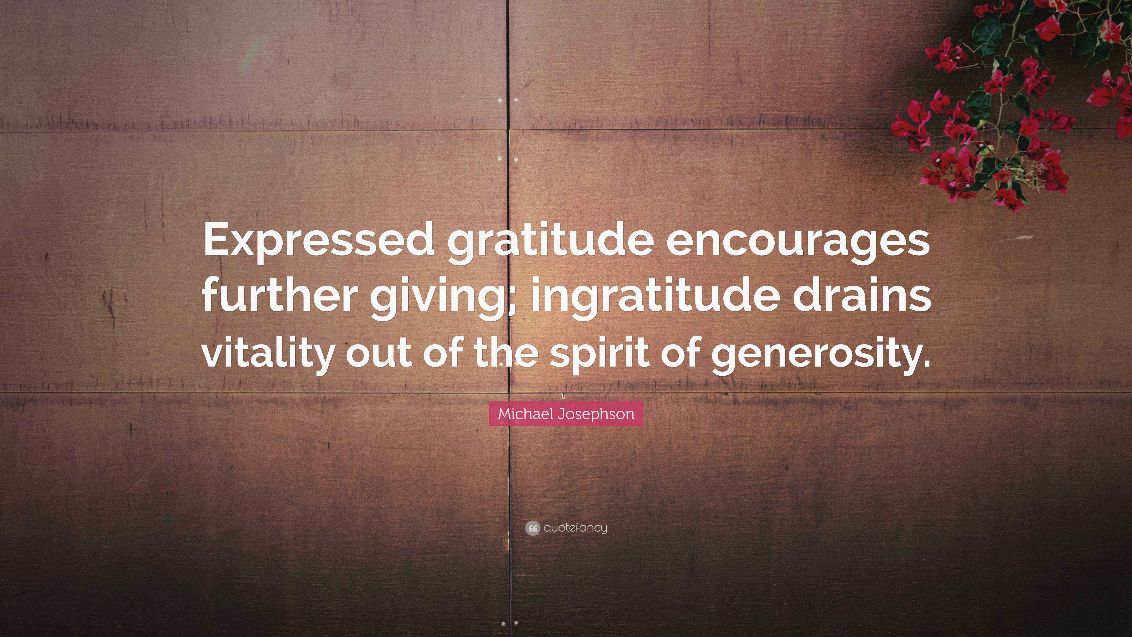 Michael Josephson Quote: “Expressed gratitude encourages further giving ...