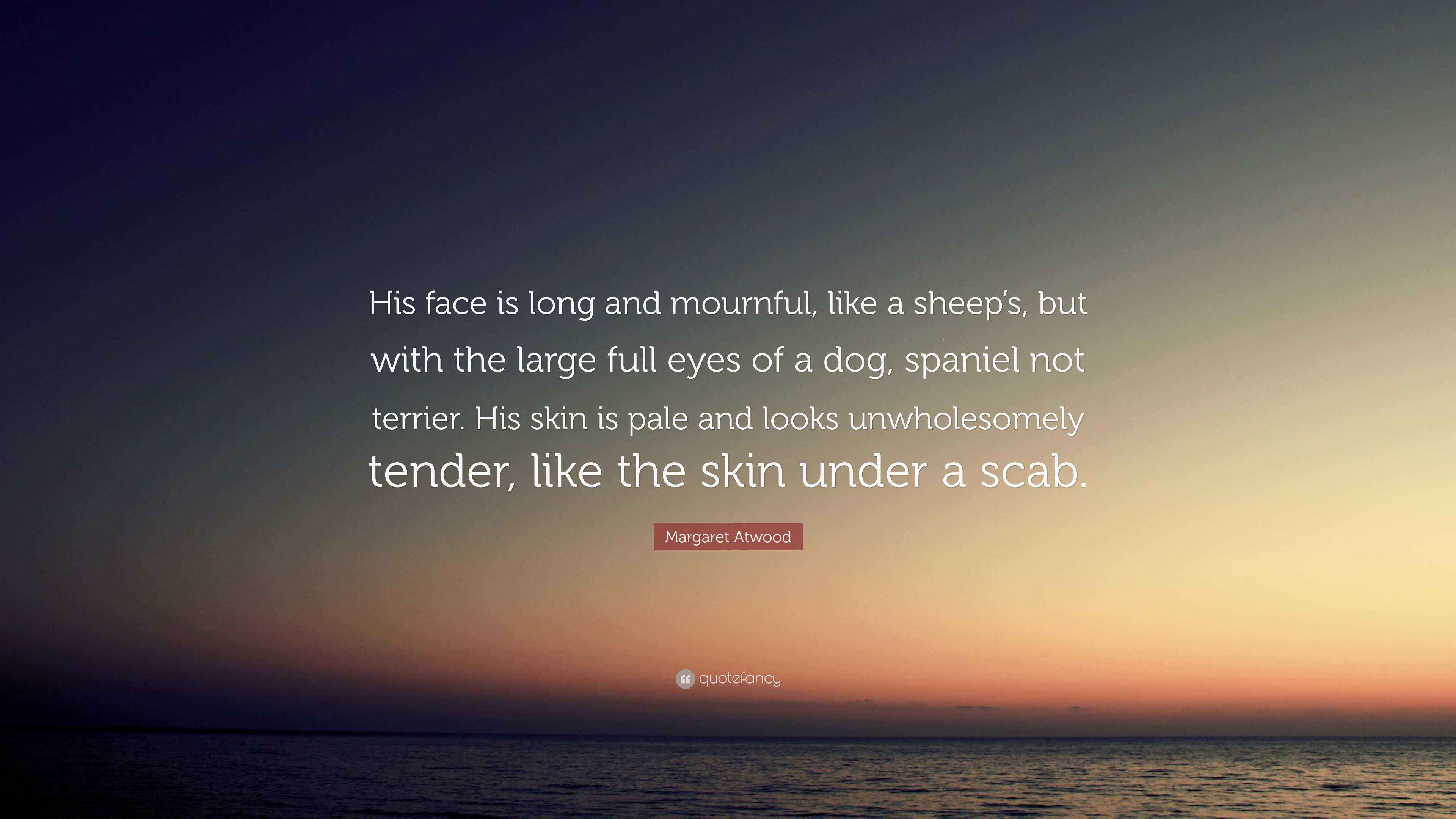 Margaret Atwood Quote: “His face is long and mournful, like a sheep’s ...
