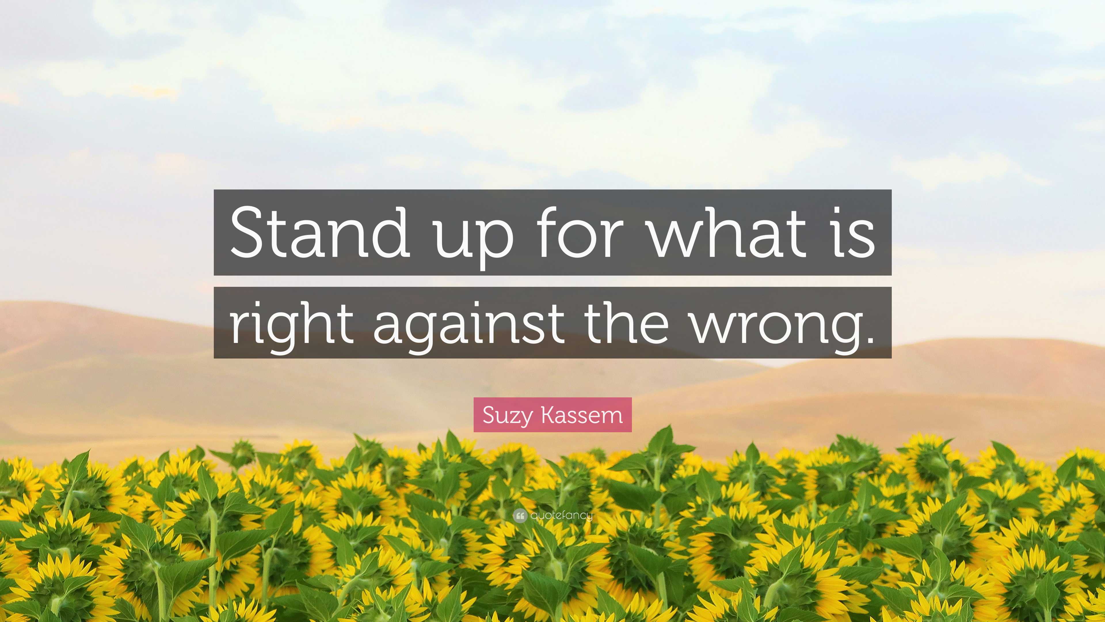 Suzy Kassem Quote: “Stand up for what is right against the wrong.”