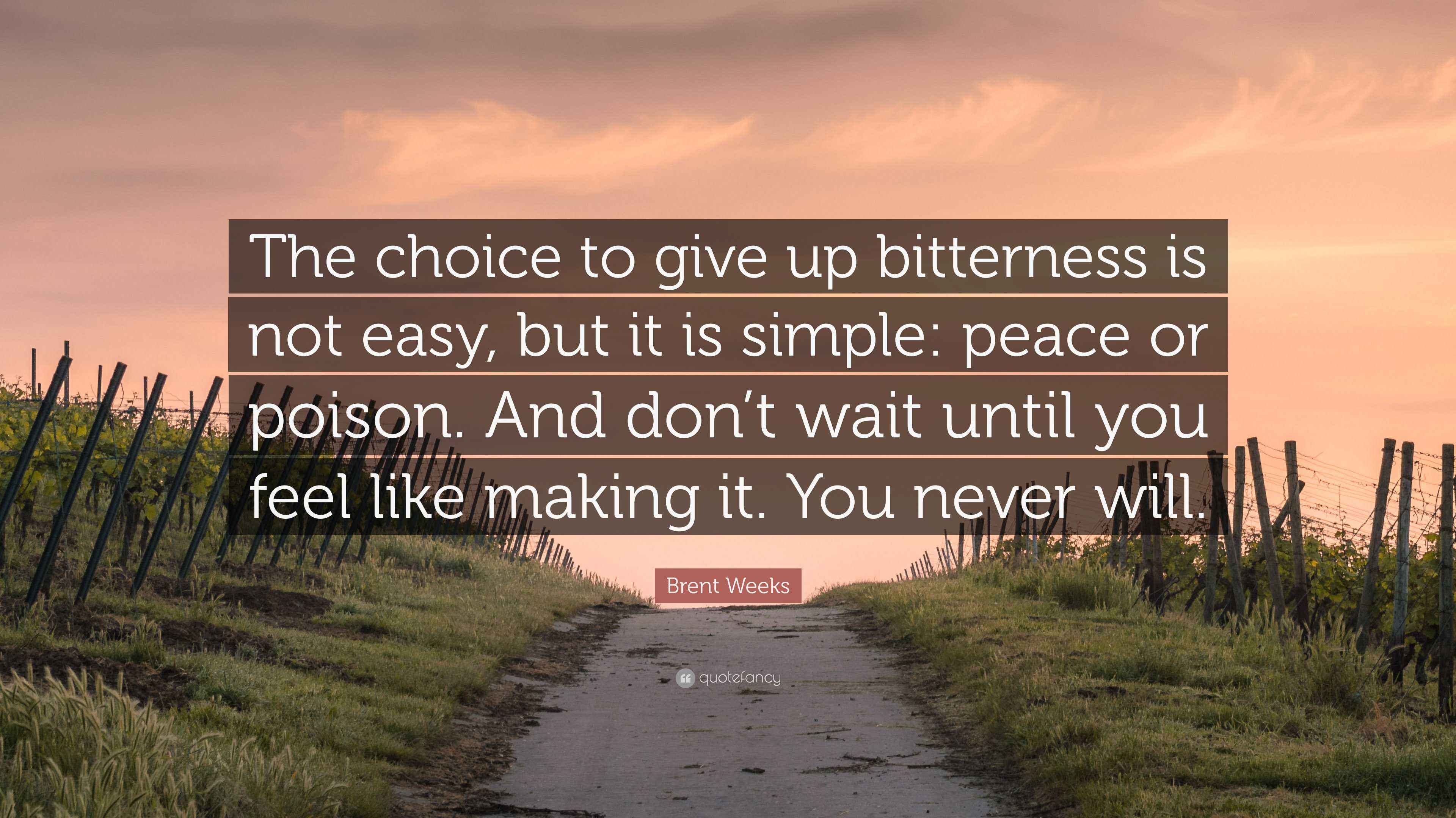 Brent Weeks Quote: “The choice to give up bitterness is not easy, but ...