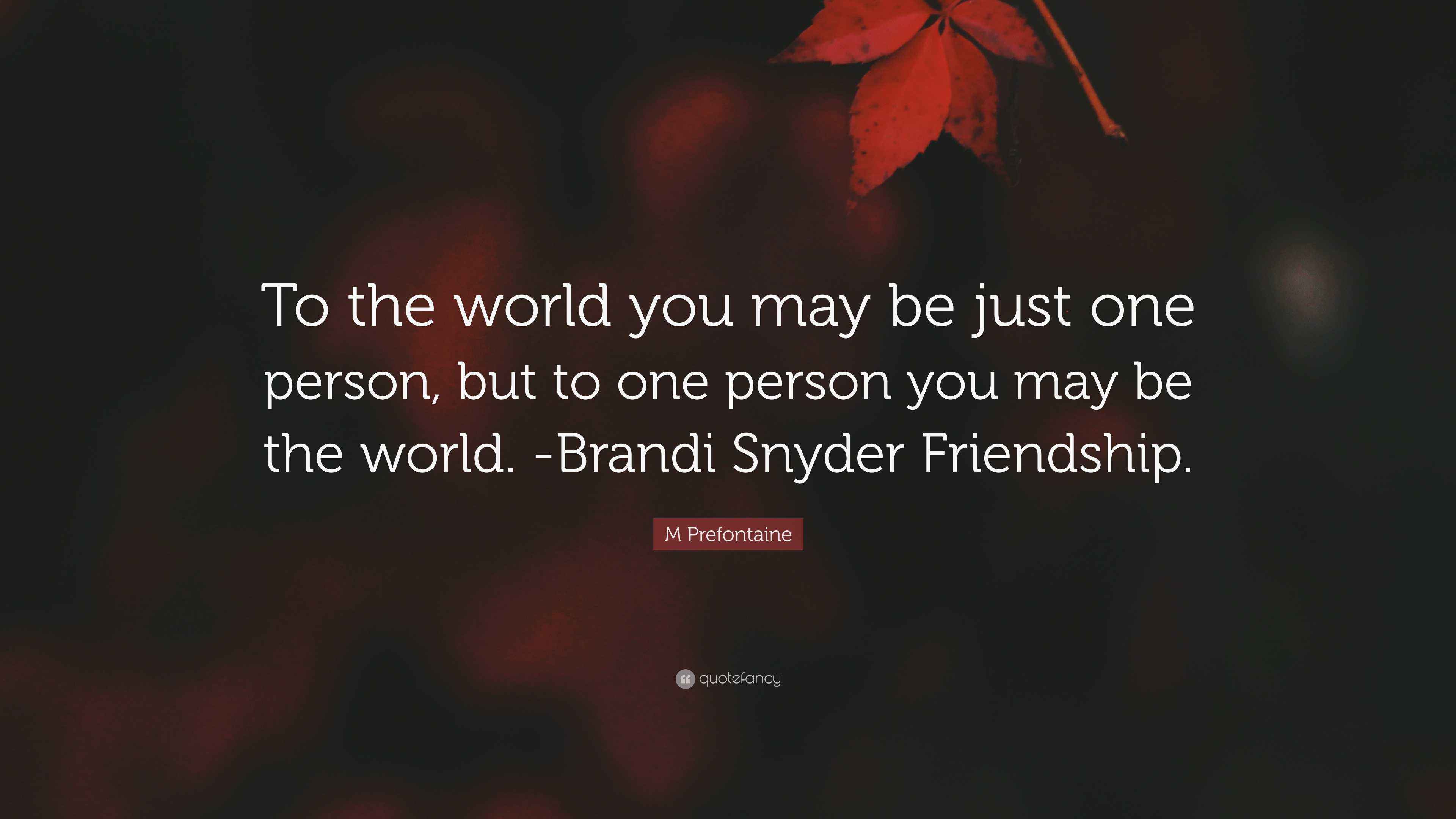 M Prefontaine Quote: “To the world you may be just one person, but to ...