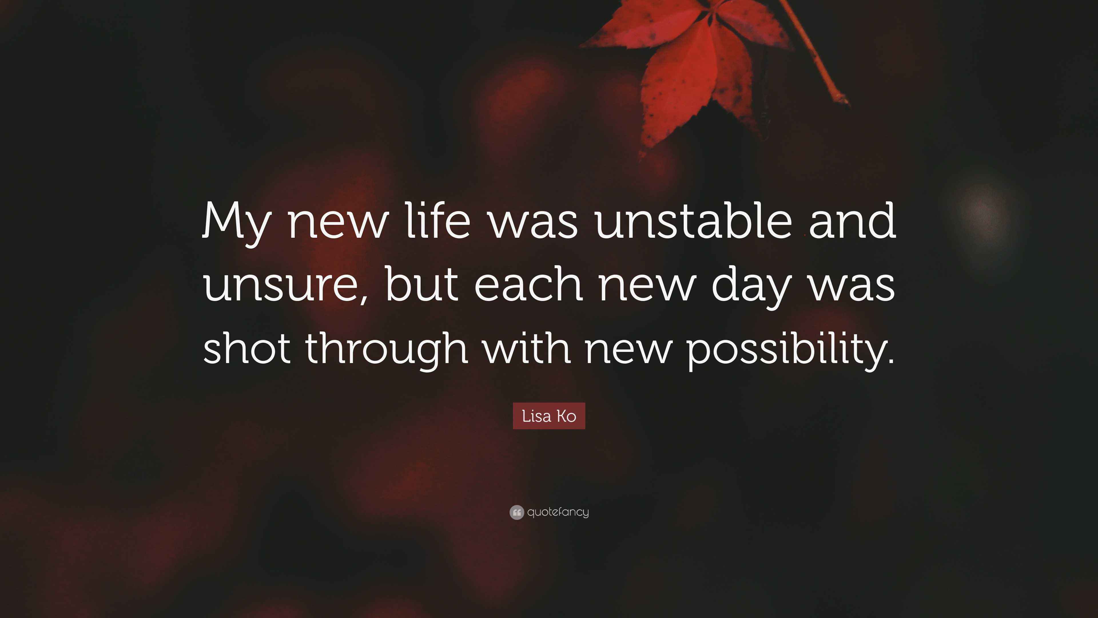 Lisa Ko Quote: “My new life was unstable and unsure, but each new day ...