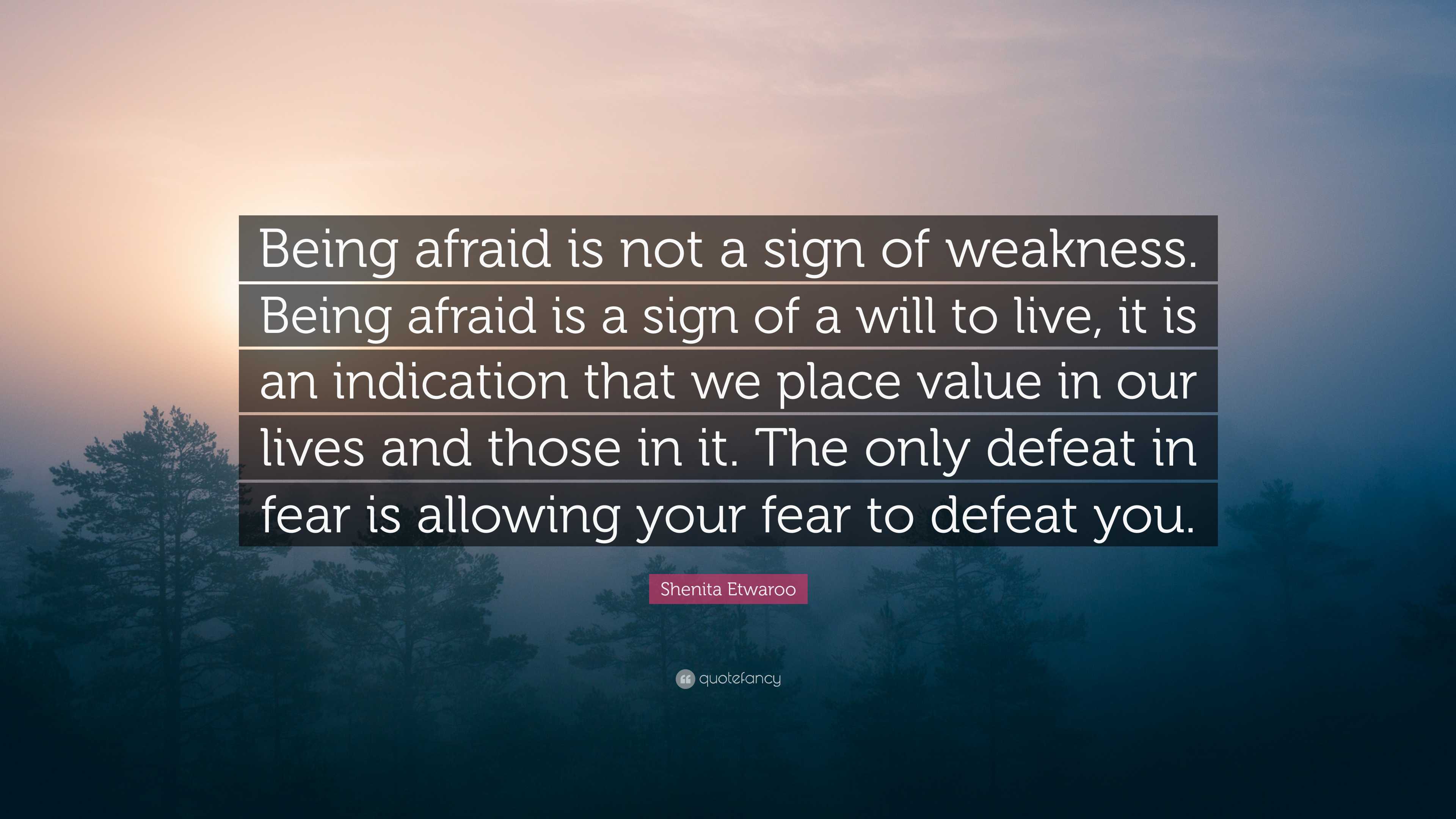 Shenita Etwaroo Quote: “Being afraid is not a sign of weakness. Being ...
